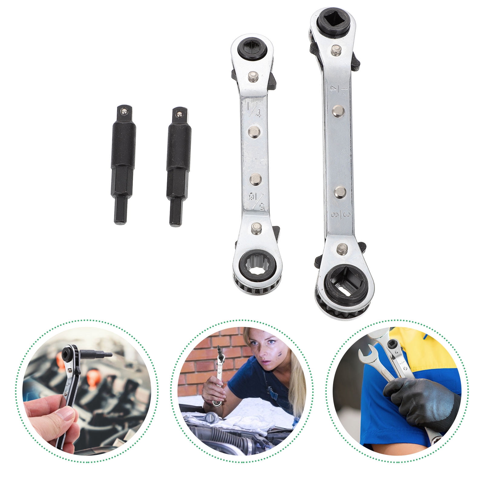 Soimiss 4Pcs Dual End Ratchet Wrench Set Silver 45 Steel Hand Operated ...