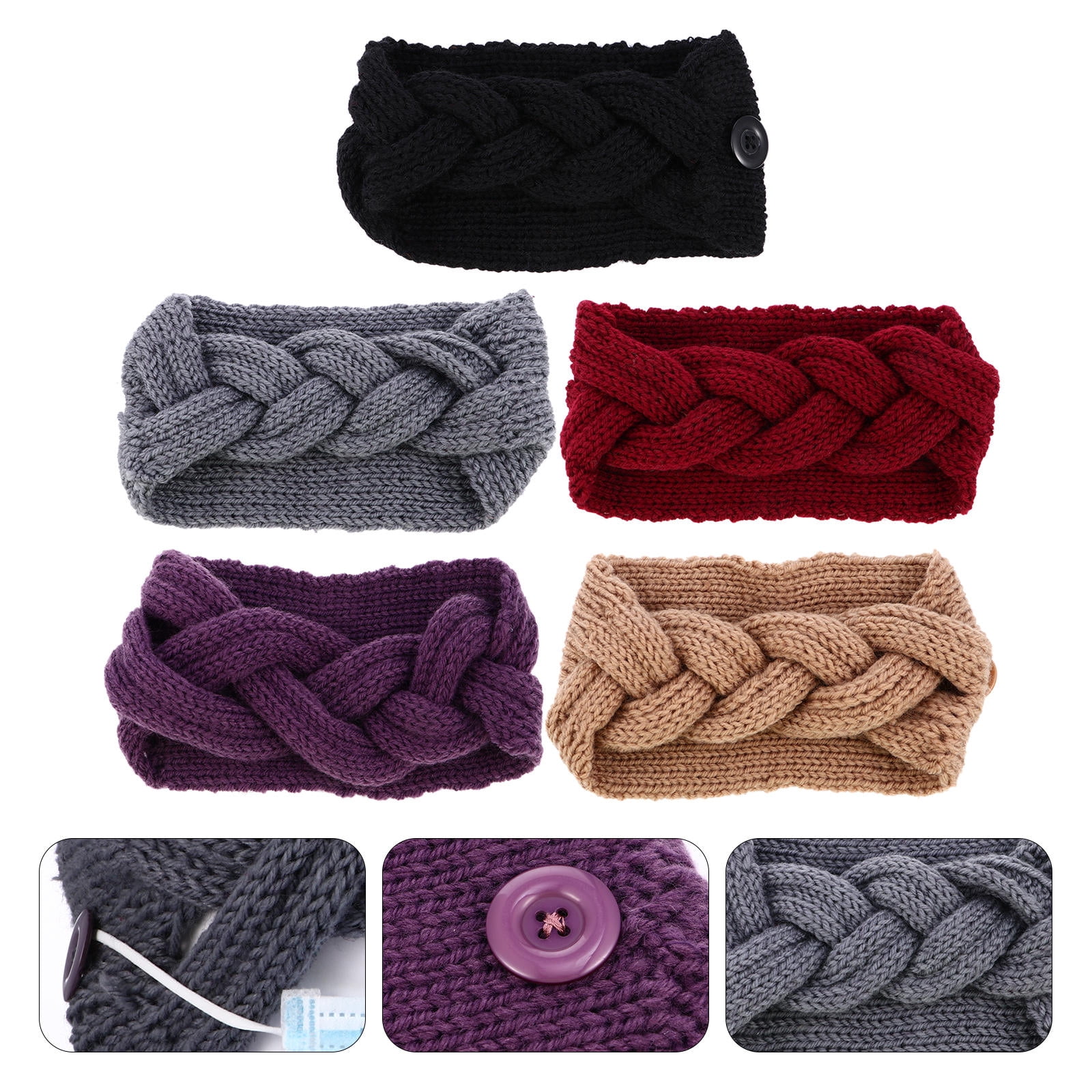 Soimiss 5Pcs Ear Warmer Headband Warm Wool with Button for Women in ...