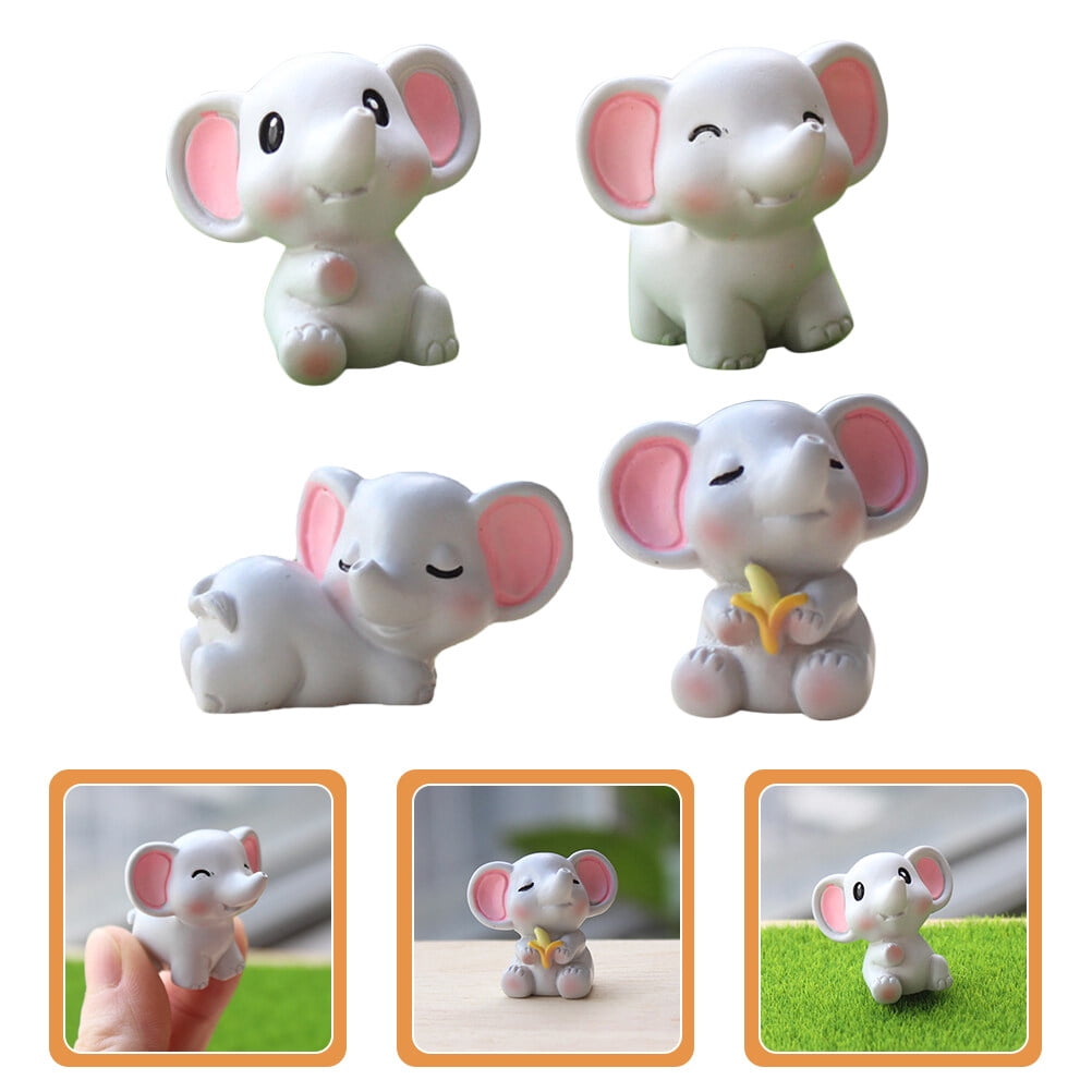 Soimiss Grey Resin Pink Ear Elephant Decor Set of 4 Waterproof Garden ...