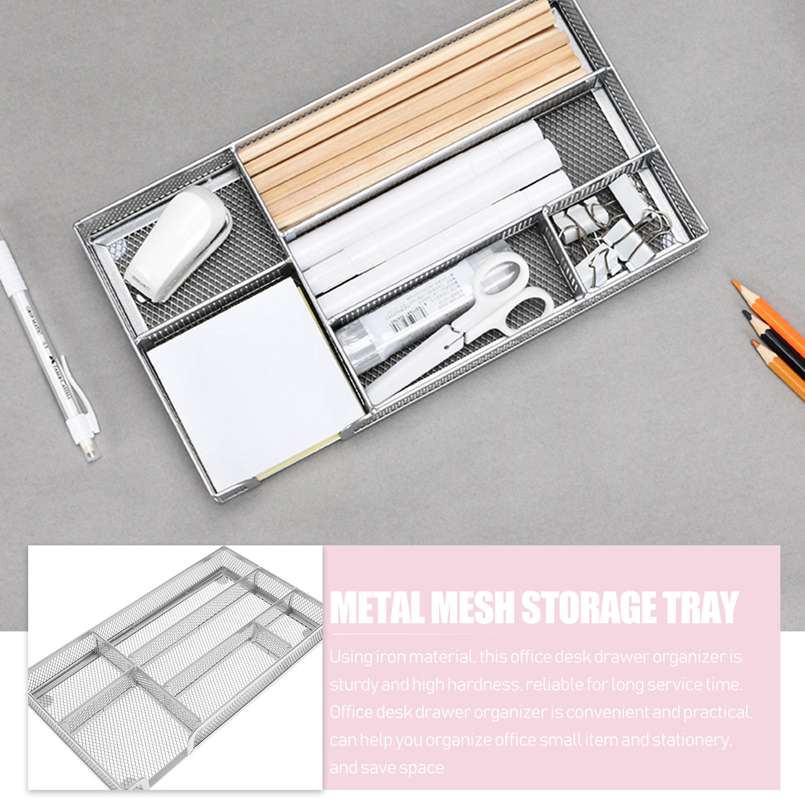Soimiss Office Drawer Organizer Black Metal Mesh Multi Compartment Tray ...