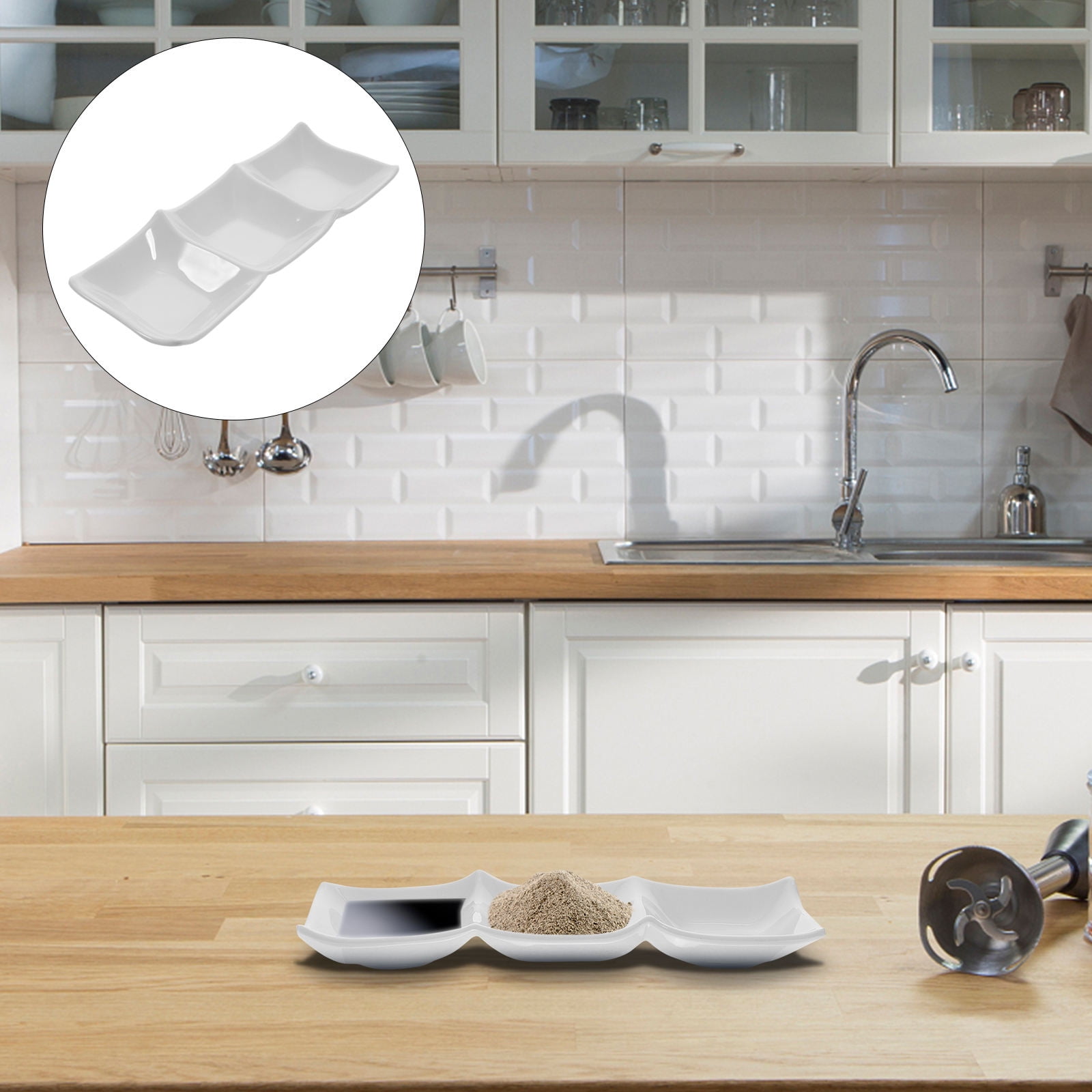 Soimiss Household White Three Grid Sauce Dish for Condiment and Flavor ...
