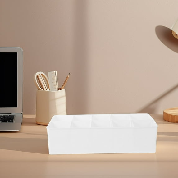 Soimiss Rectangular Plastic Organizer Box Desk Organizer White Plastic ...