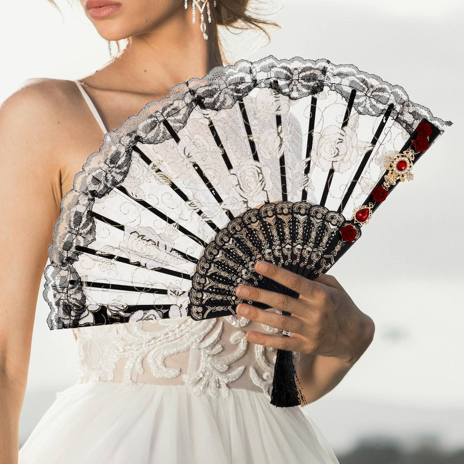 Soimiss Vintage Folding Fans Portable Folding Fan Black Plastic 1Pcs ...