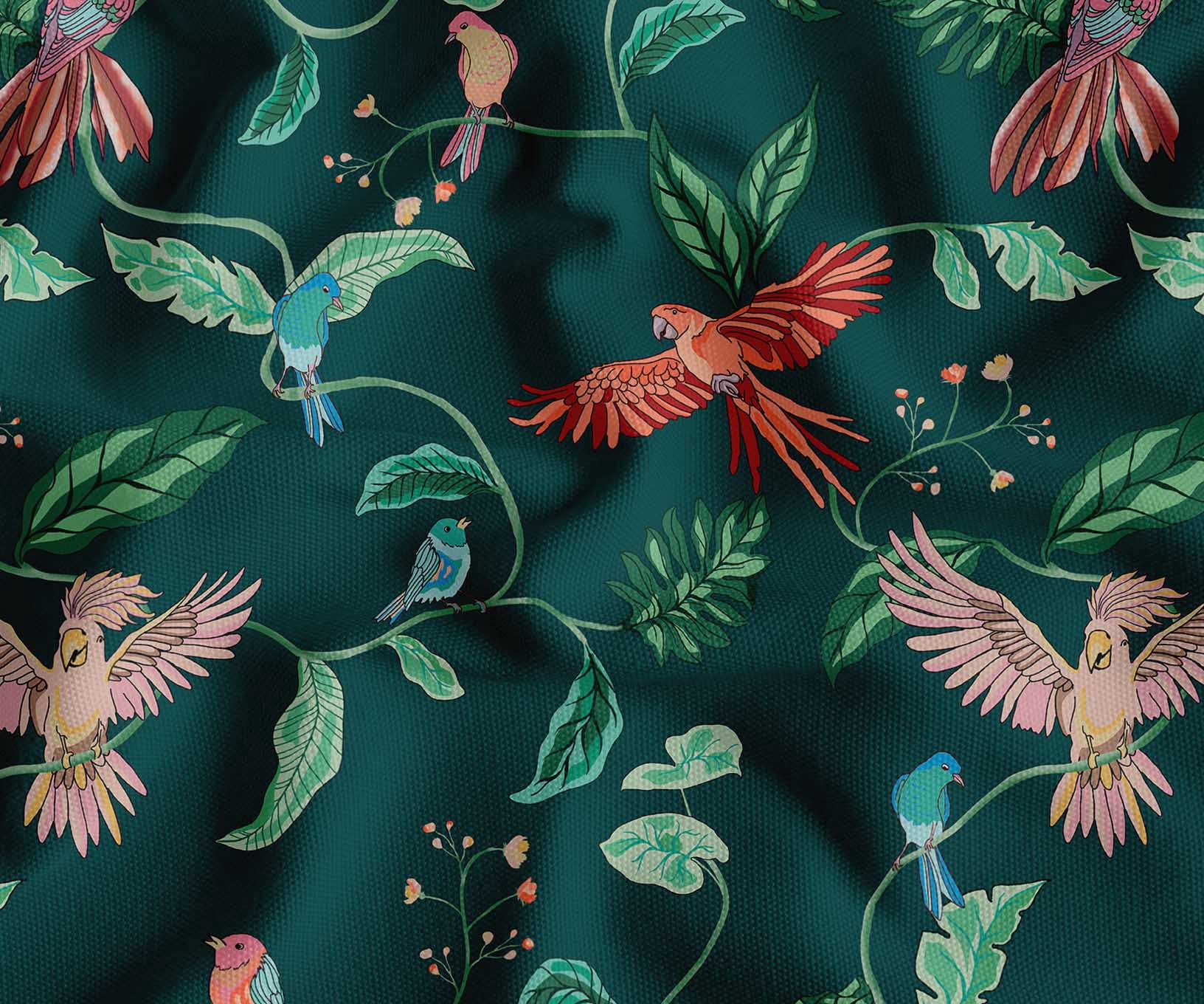 Soimoi 100% Cotton Canvas Fabric - Bird Print, Green | 56" Wide | Sold ...