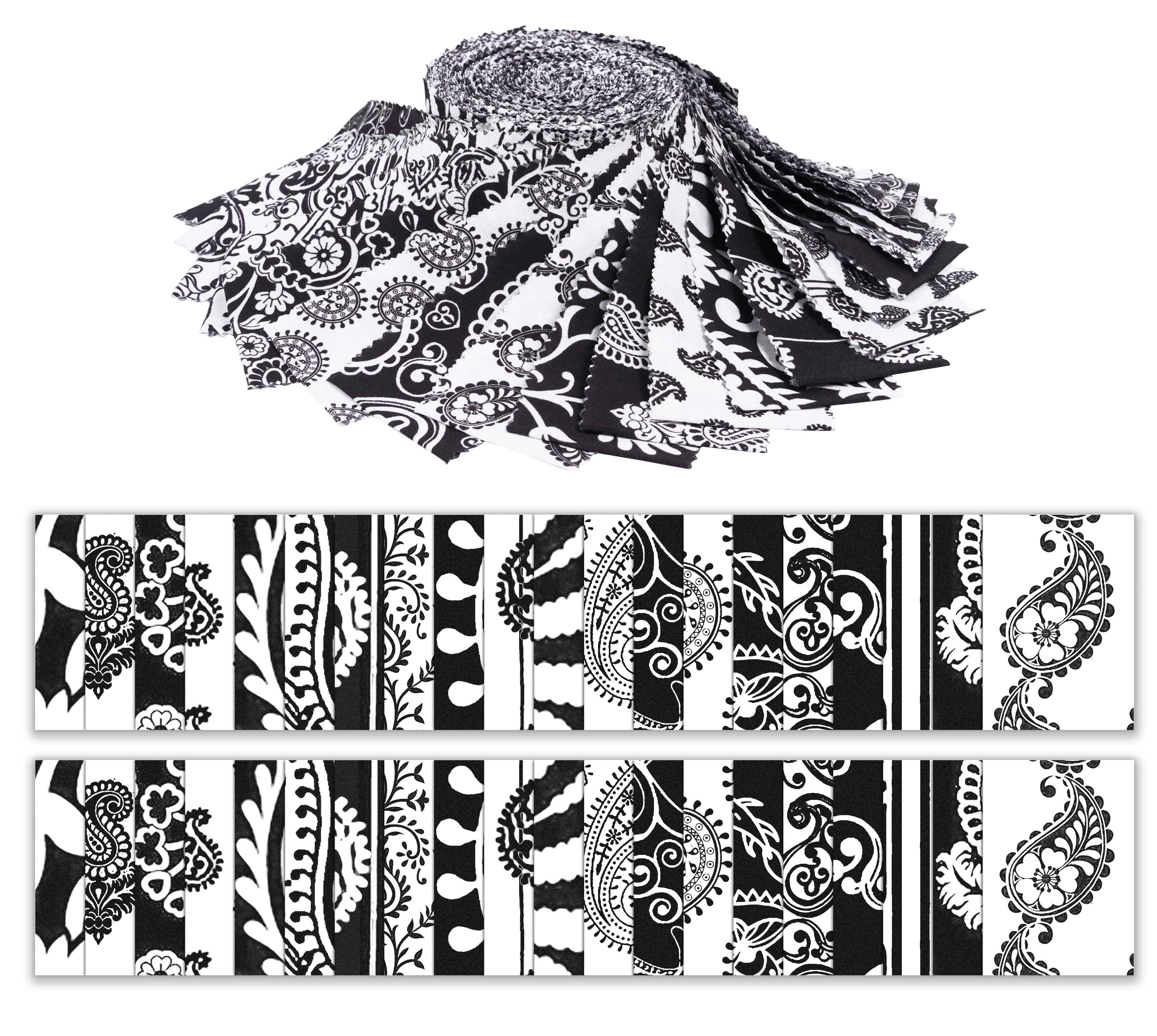 Soimoi 40Pcs Block & Paisley Print Precut Fabrics Strips Roll Up 1.5 ...