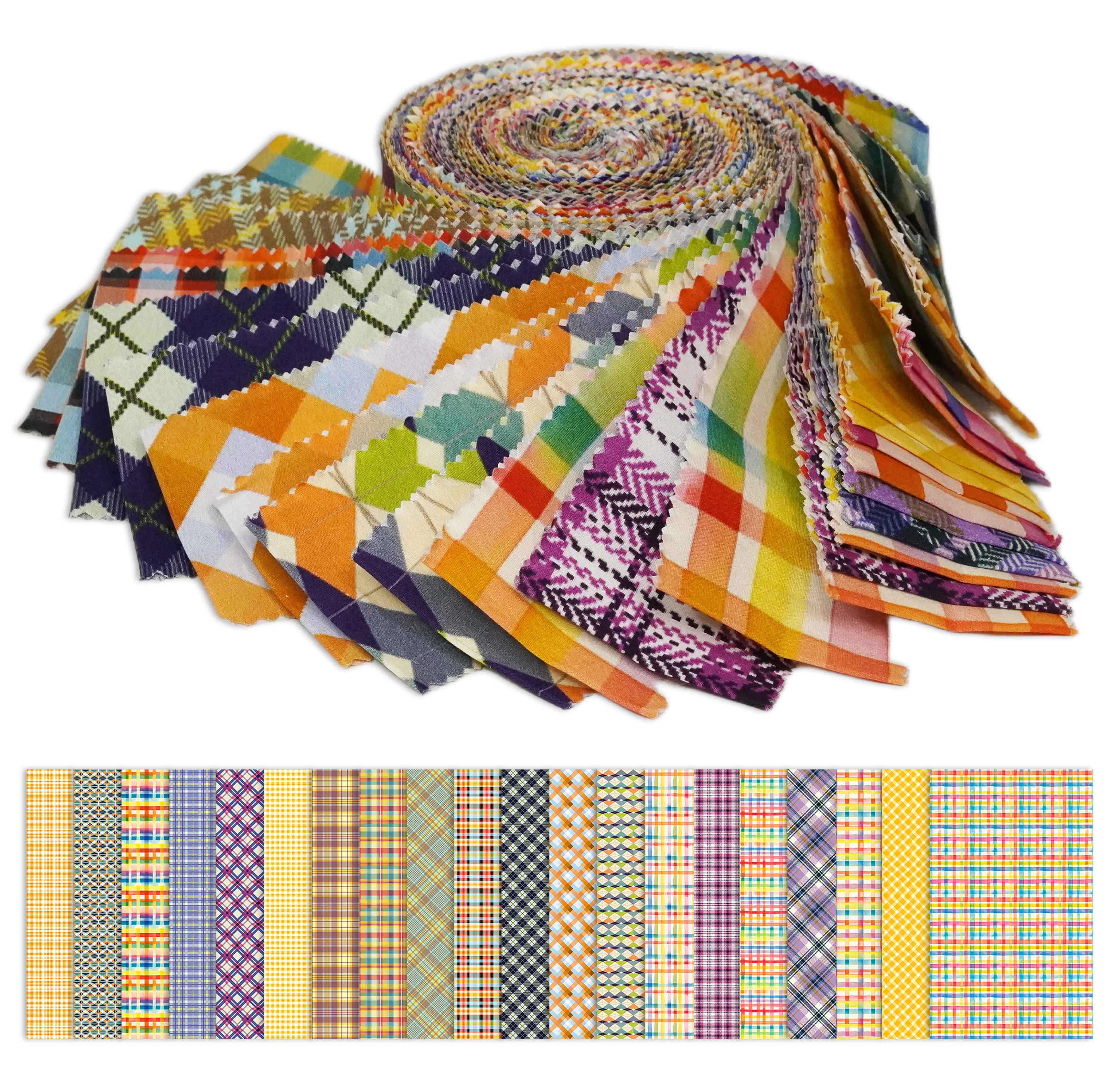 Soimoi 40Pcs Check Print Precut Fabrics Strips Roll Up 2.5 x 42 inches ...