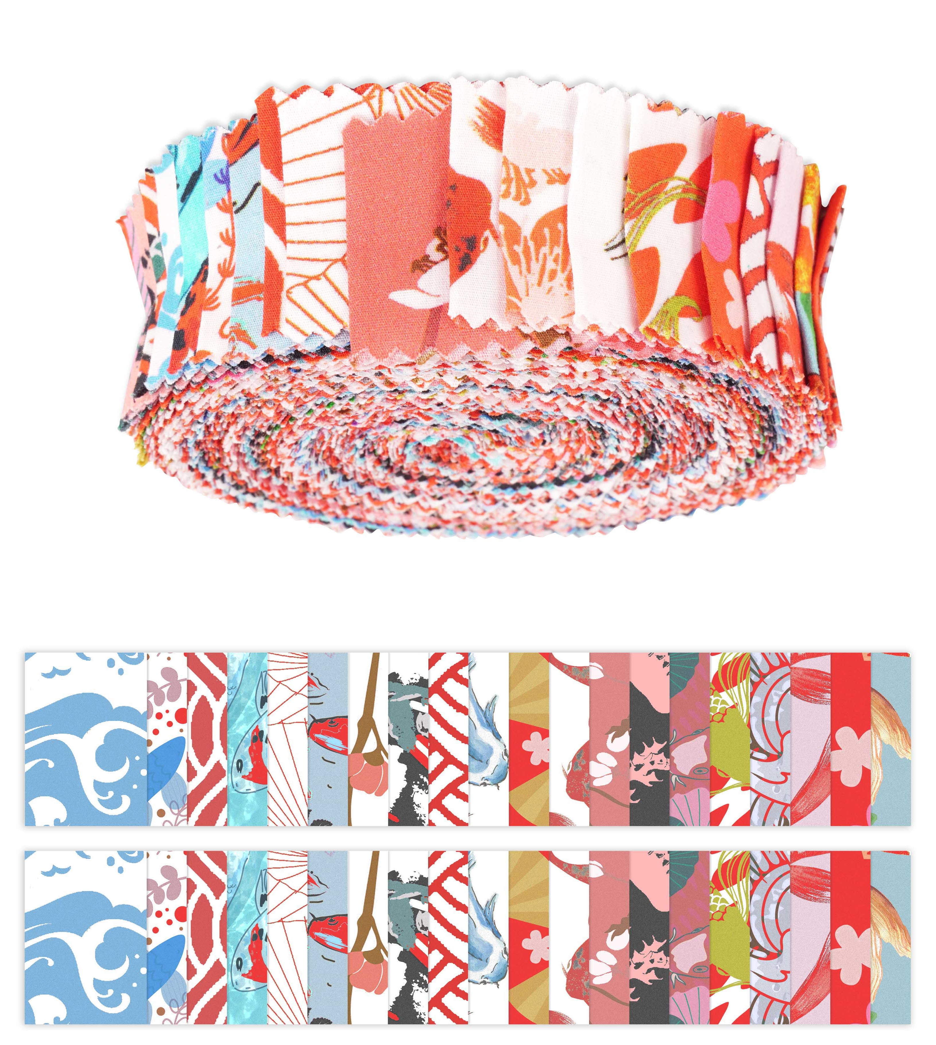 Soimoi 40Pcs Japanese Print Precut Fabrics Strips Roll Up 1.5 inches ...