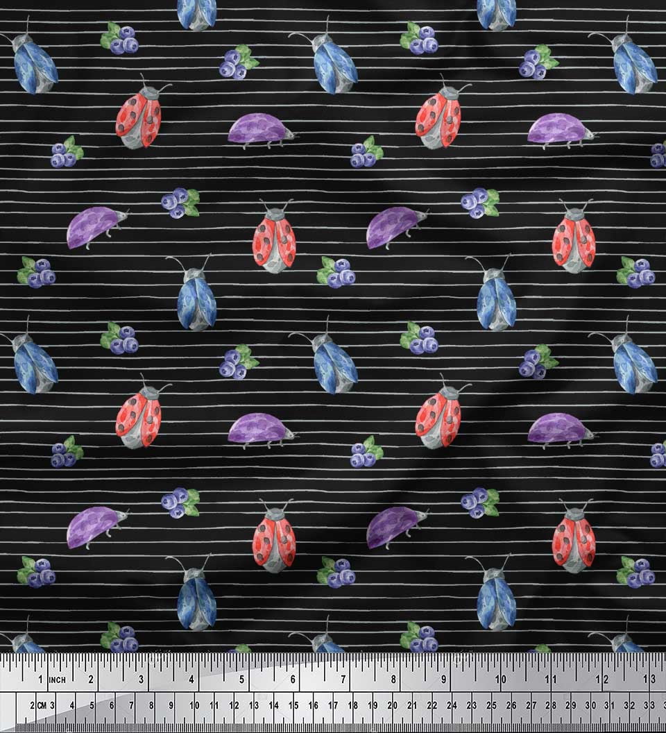Soimoi Black Cotton Duck Fabric Insect Print Fabric by The Yard 42 Inch ...