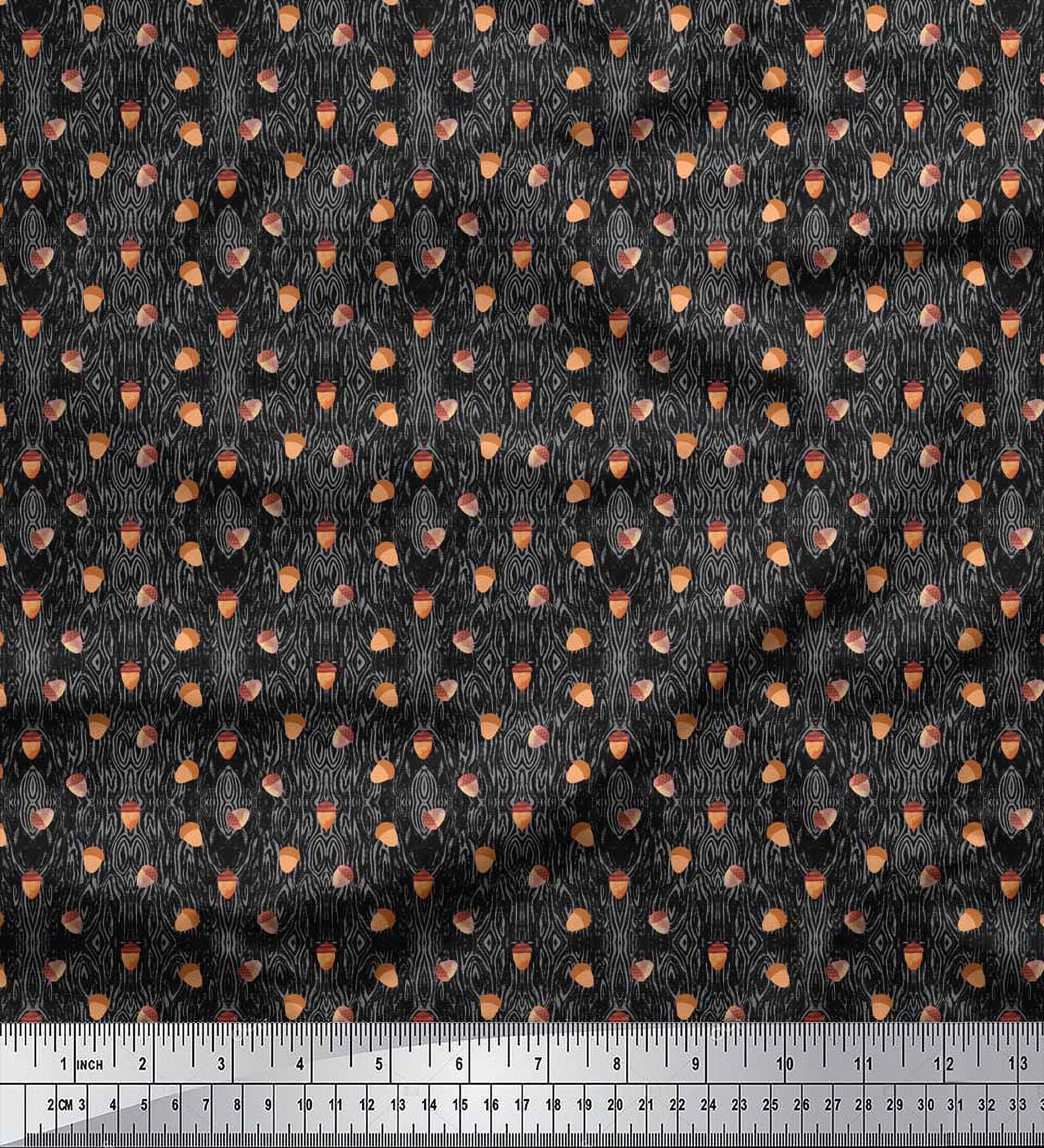 Soimoi Black Cotton Duck Fabric Oaknut Fruits Print Fabric by the Yard ...