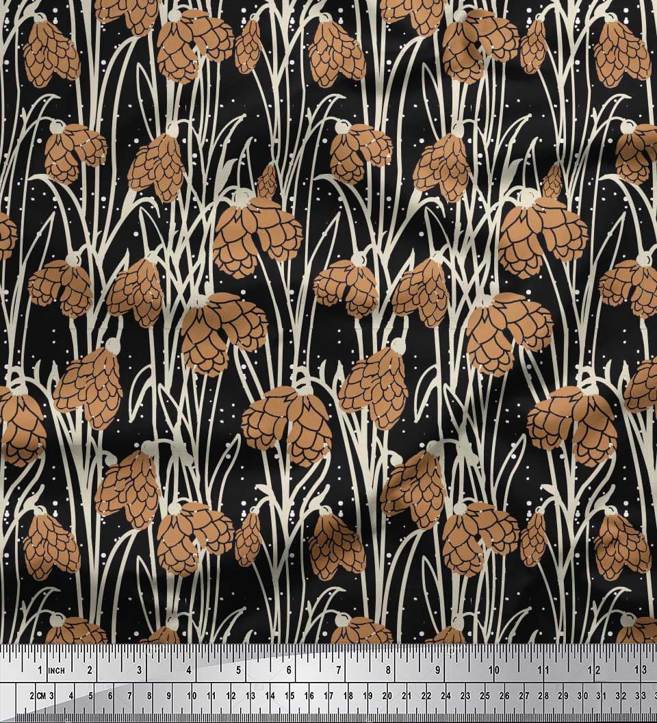 Soimoi Black Rayon Fabric Dot & Flower Hand Drawn Print Fabric by The ...