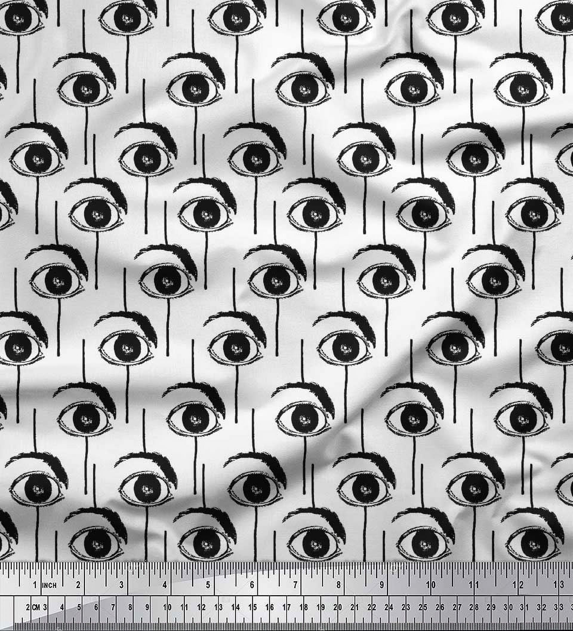 Soimoi Black Silk Fabric Eyes Face Printed Craft Fabric by the Yard 42 ...