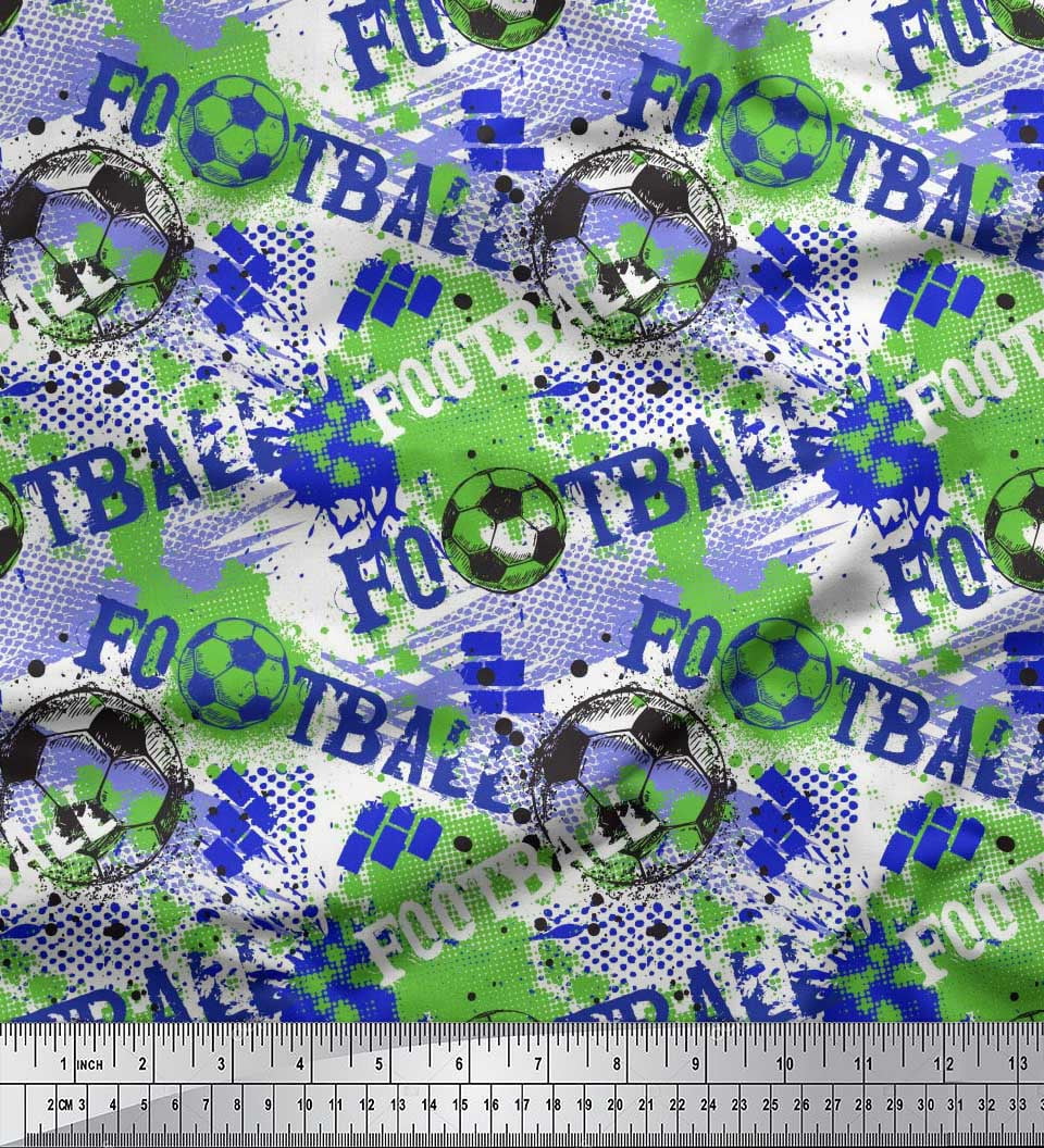 Soimoi Blue Cotton Duck Fabric Brush Stroke & Football Sports Fabric ...