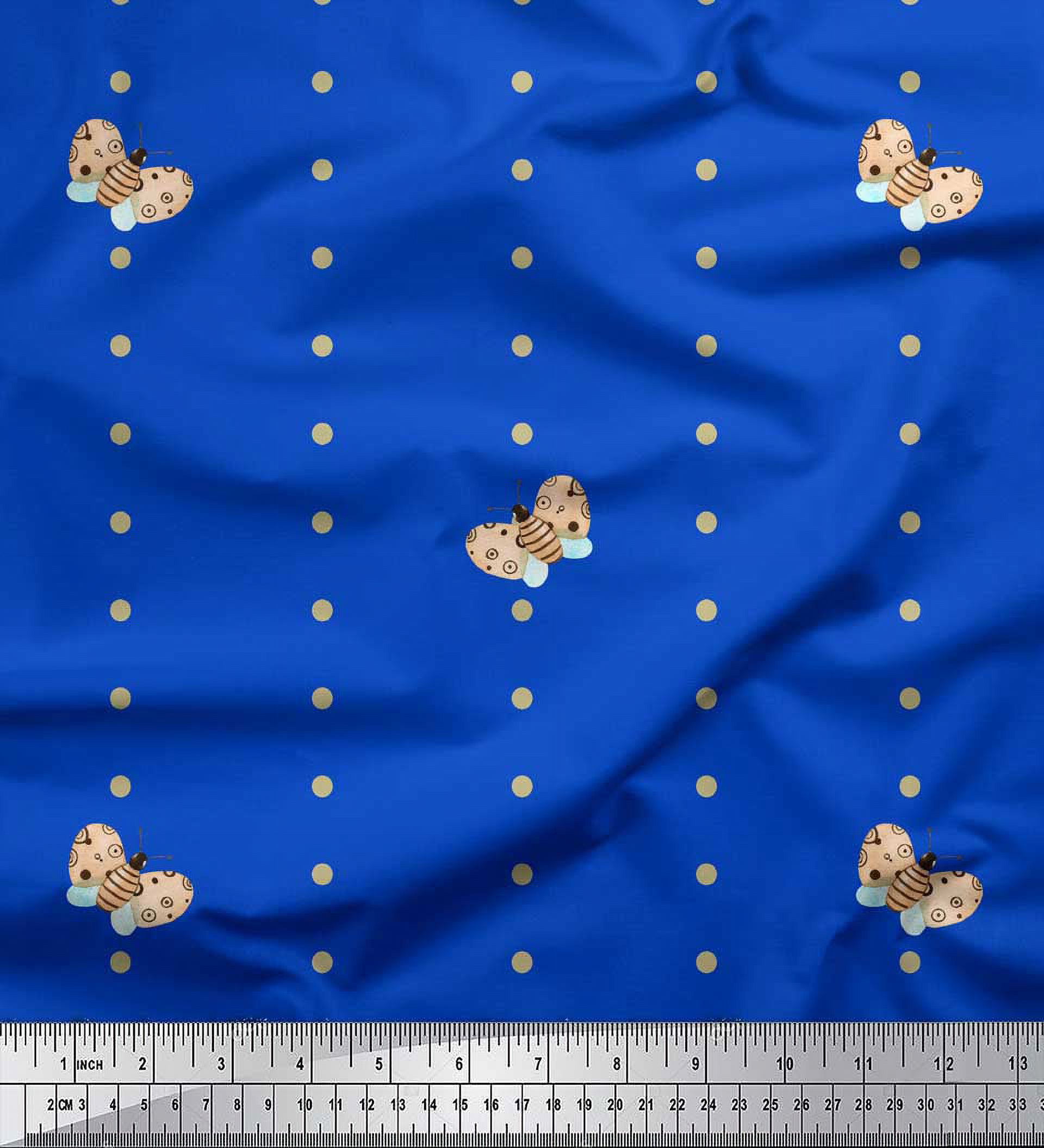 Soimoi Blue Cotton Duck Fabric Dot & Honey Bee Insect Print Fabric by ...