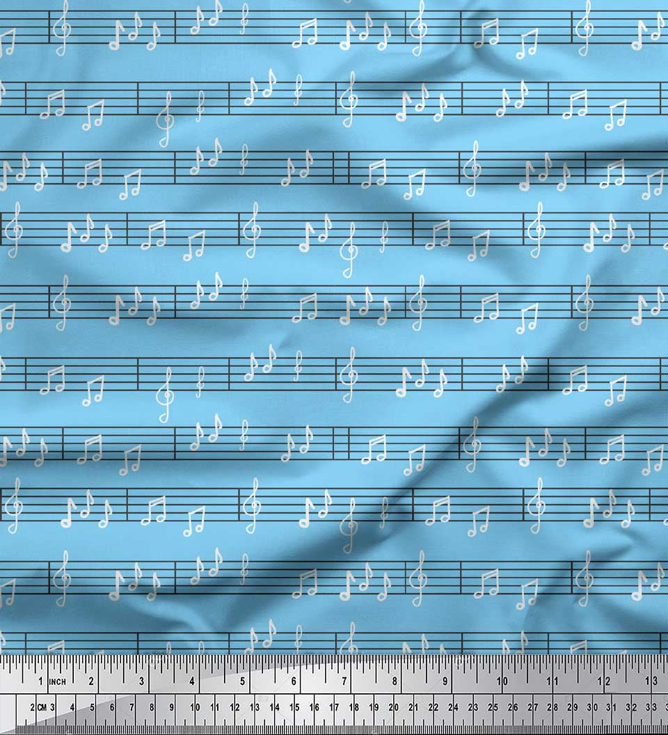 Soimoi Blue Cotton Duck Fabric Notes Musical Instrument Print Fabric by ...