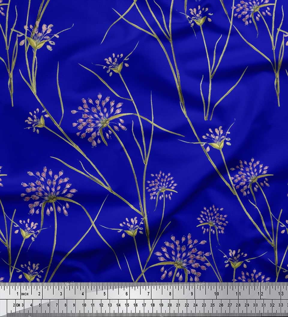 Soimoi Blue Cotton Voile Fabric Grass & Wildflower Floral Print Fabric ...