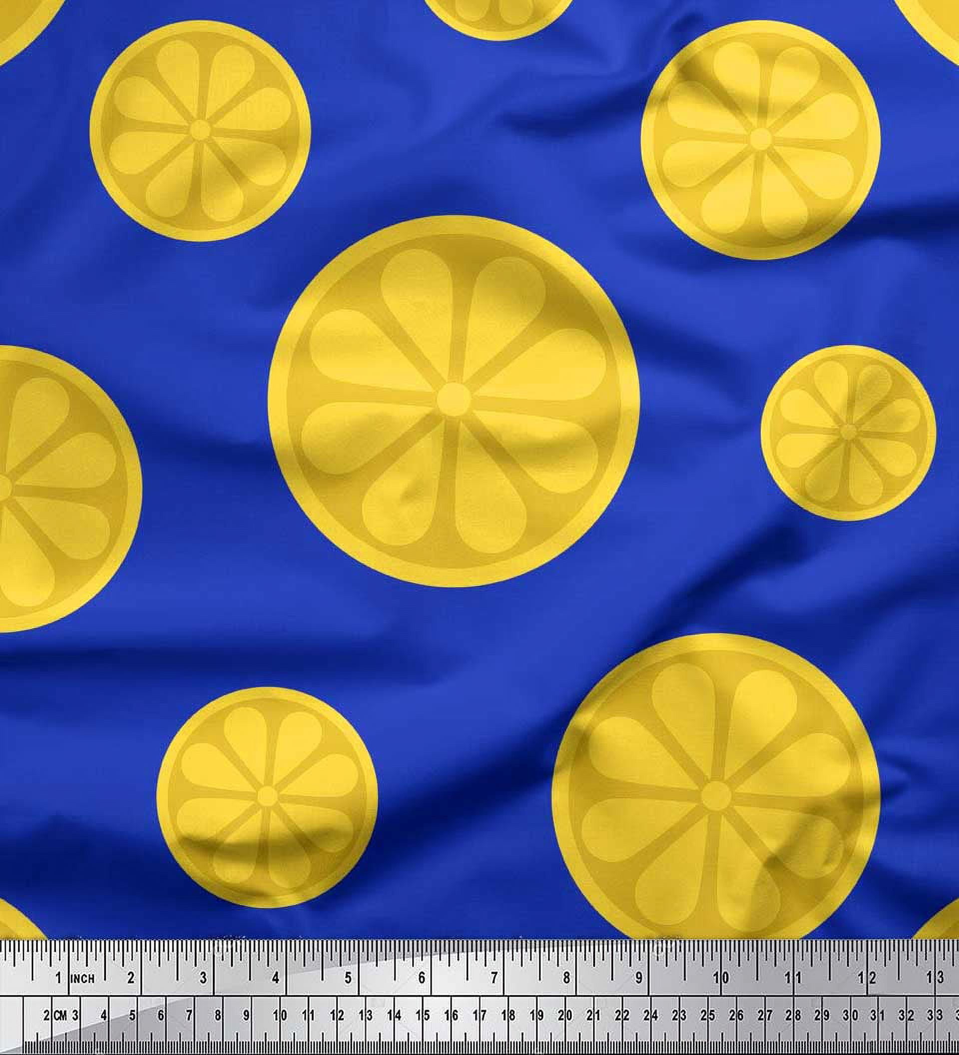 Soimoi Blue Cotton Voile Fabric Lemon Slice Block Print Fabric by Yard ...