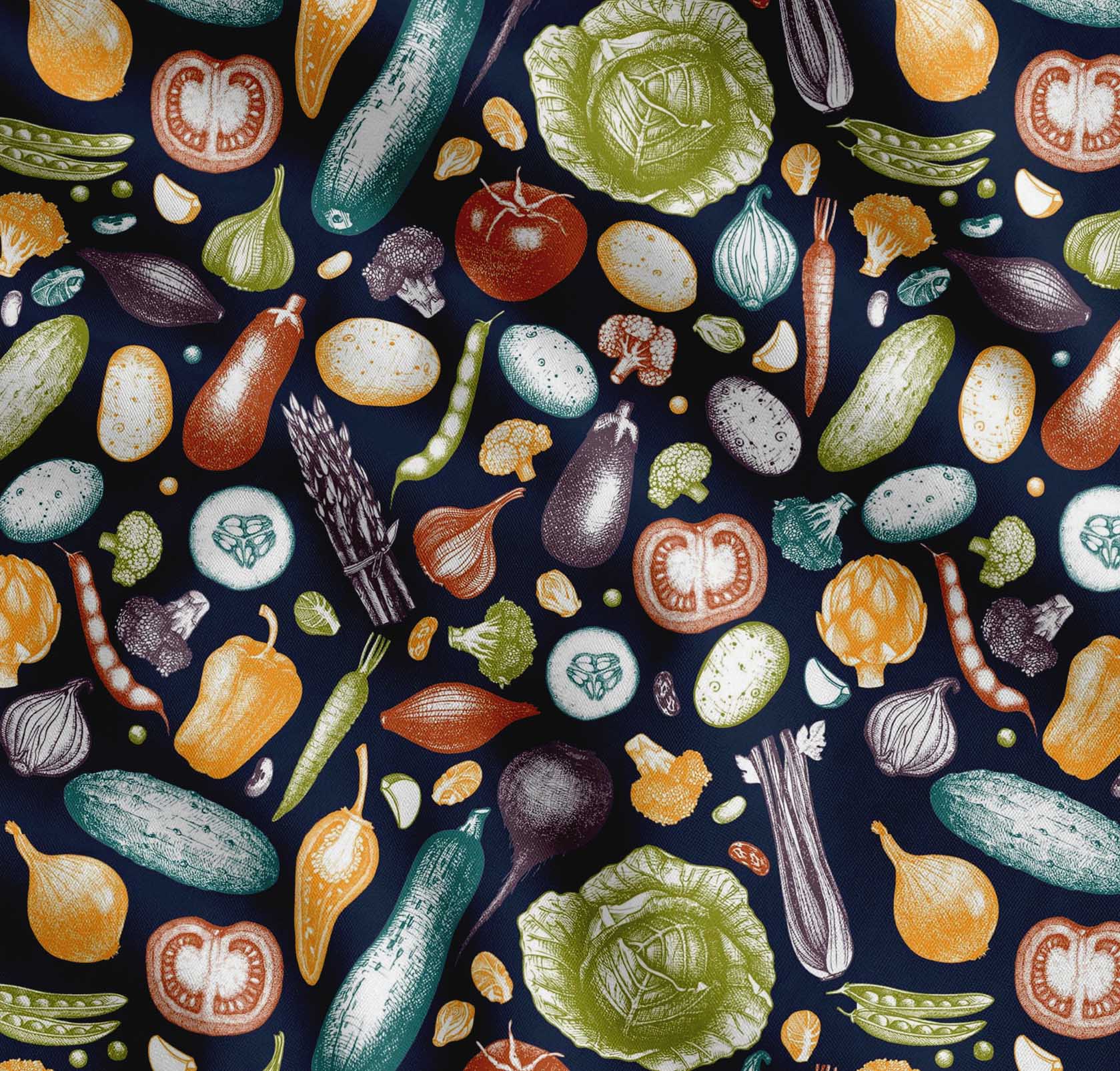 Soimoi Blue Cotton Voile Fabric Mixed Vegetable Print Fabric by the ...