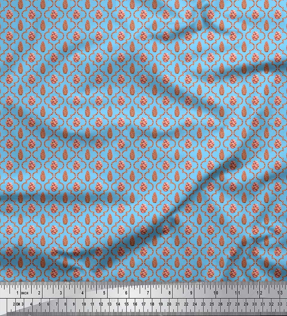 Soimoi Blue Rayon Fabric Damask & Fruits Print Fabric by the Yard 42 ...