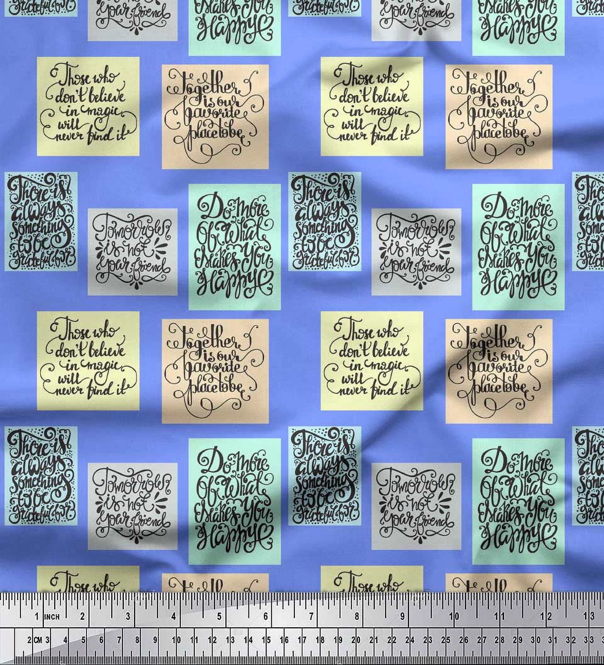 Soimoi Blue Silk Fabric Motivational Quotes Text Printed Fabric 1 Yard ...