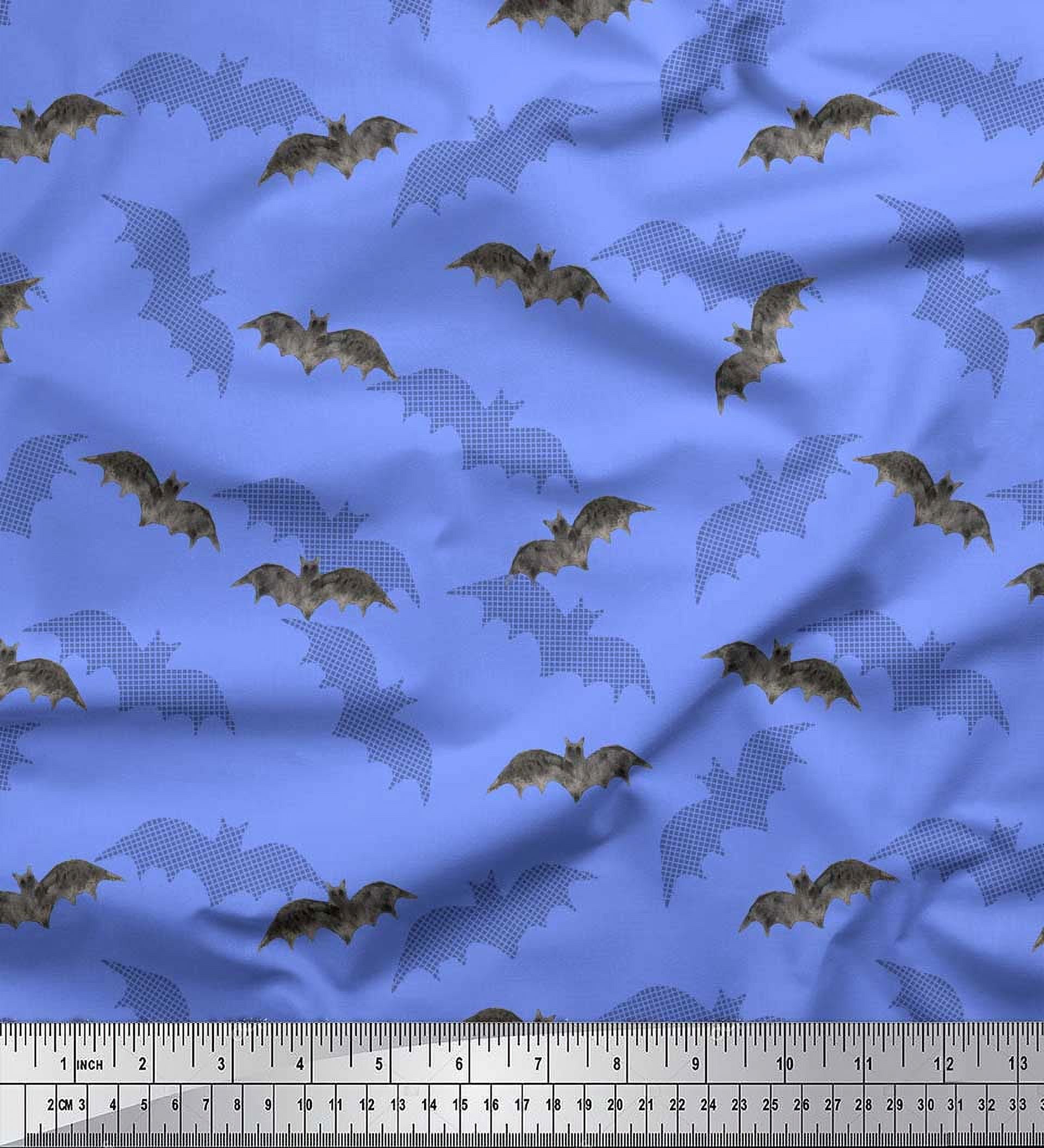 Soimoi Blue Silk Fabric Shadow & Bat Animal Print Fabric by the Yard 42 ...