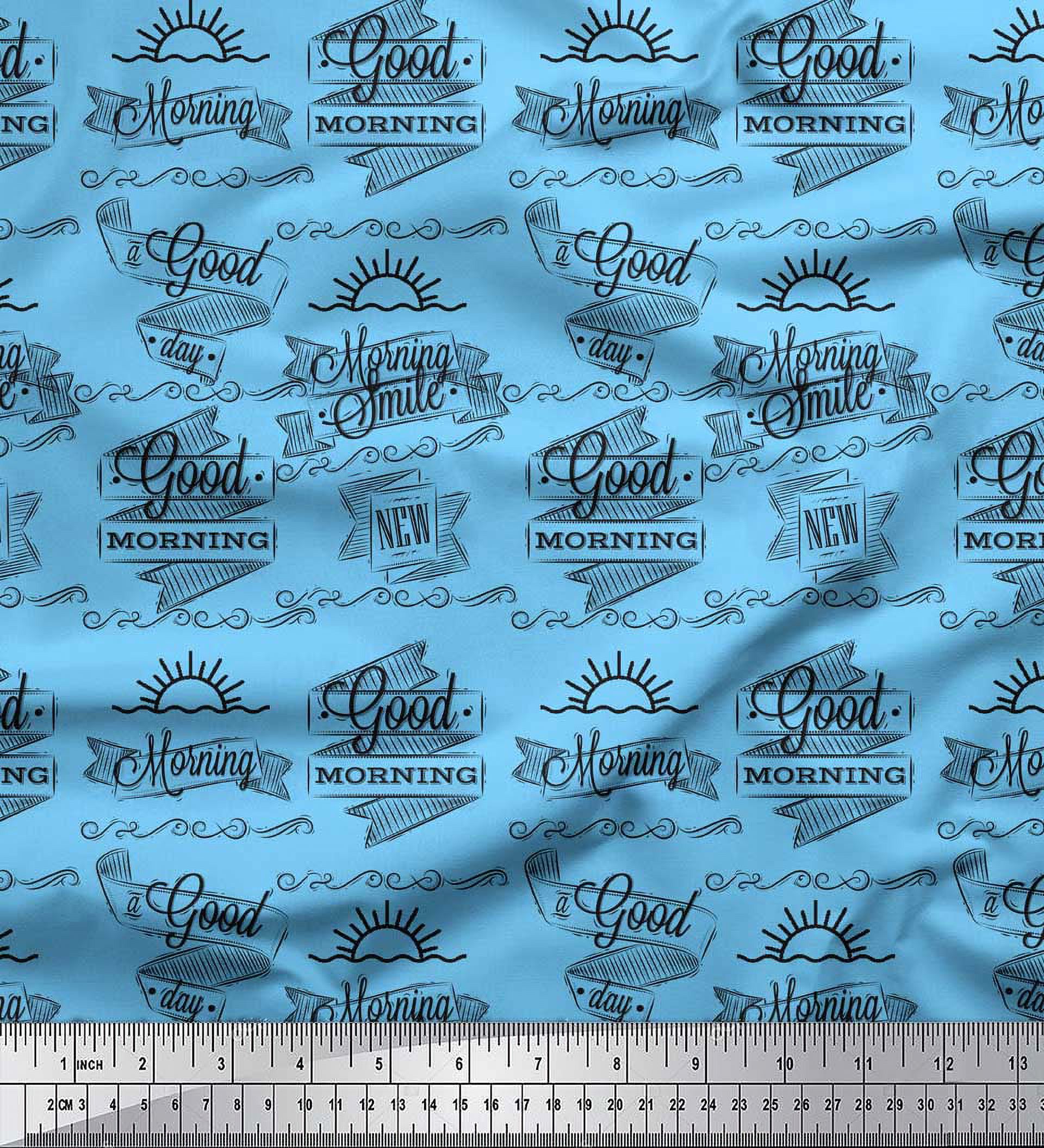 Soimoi Blue Silk Fabric Sun & Text Print Fabric by the Yard 42 Inch ...