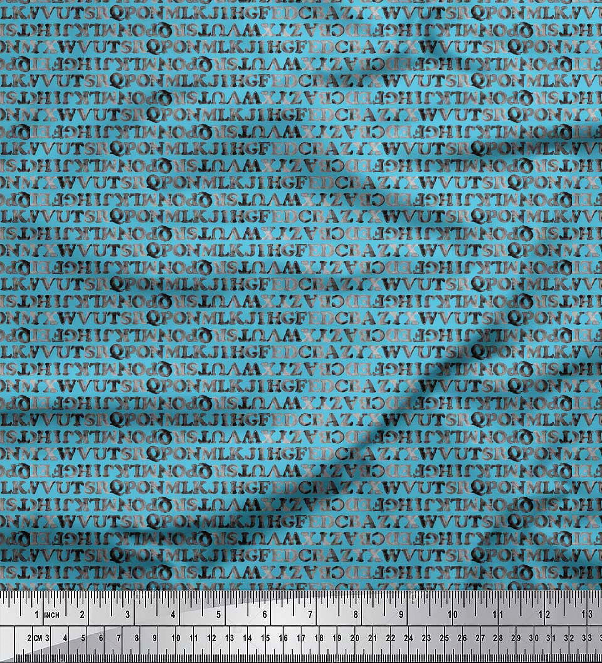 Soimoi Blue polyester Crepe Fabric Stripe & Alphabets Text Printed ...