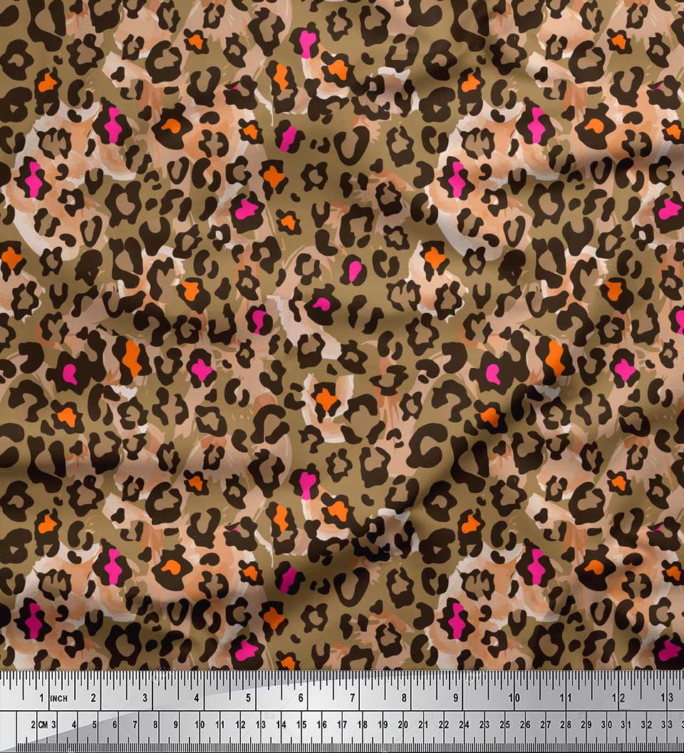 Soimoi Brown Cotton Duck Fabric Leopard Animal Skin Print Fabric by the ...