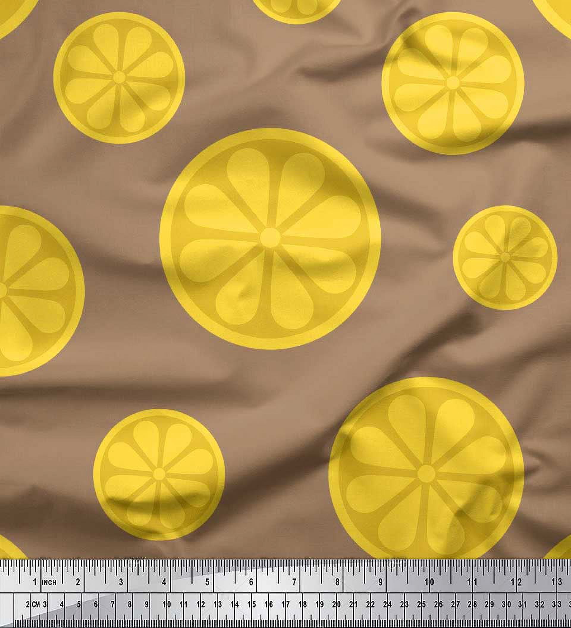 Soimoi Brown Satin Silk Fabric Lemon Slice Block Printed Craft Fabric ...