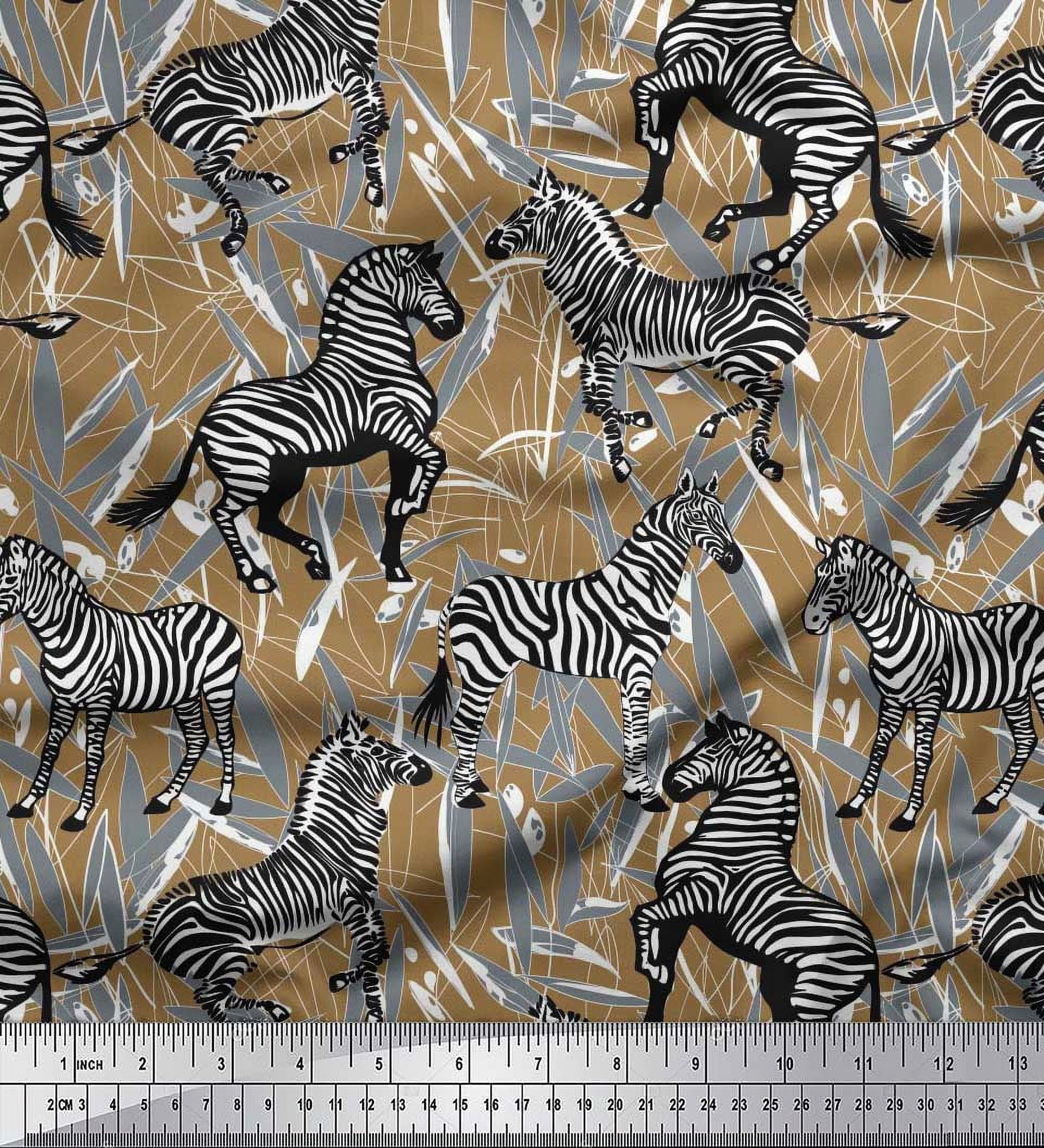 Soimoi Brown Viscose Chiffon Fabric Leaves & Wild Animal Print Fabric ...