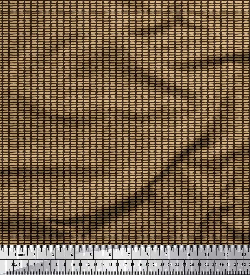 Soimoi Brown polyester Crepe Fabric Brush Stroke Abstract Print Fabric ...