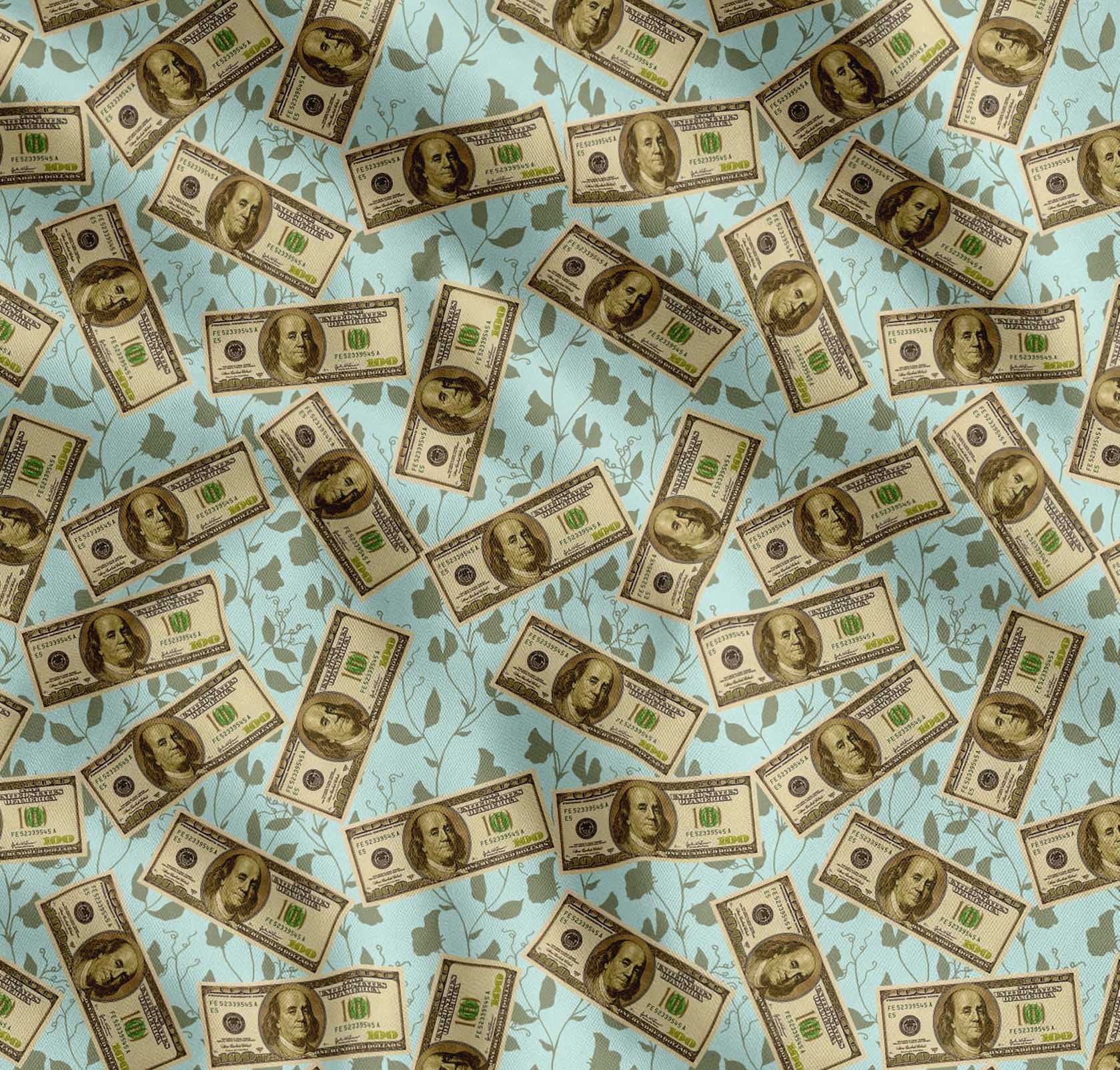 Soimoi Cotton Cambric Fabric Dollar Currency Note & Leaves Print Fabric ...