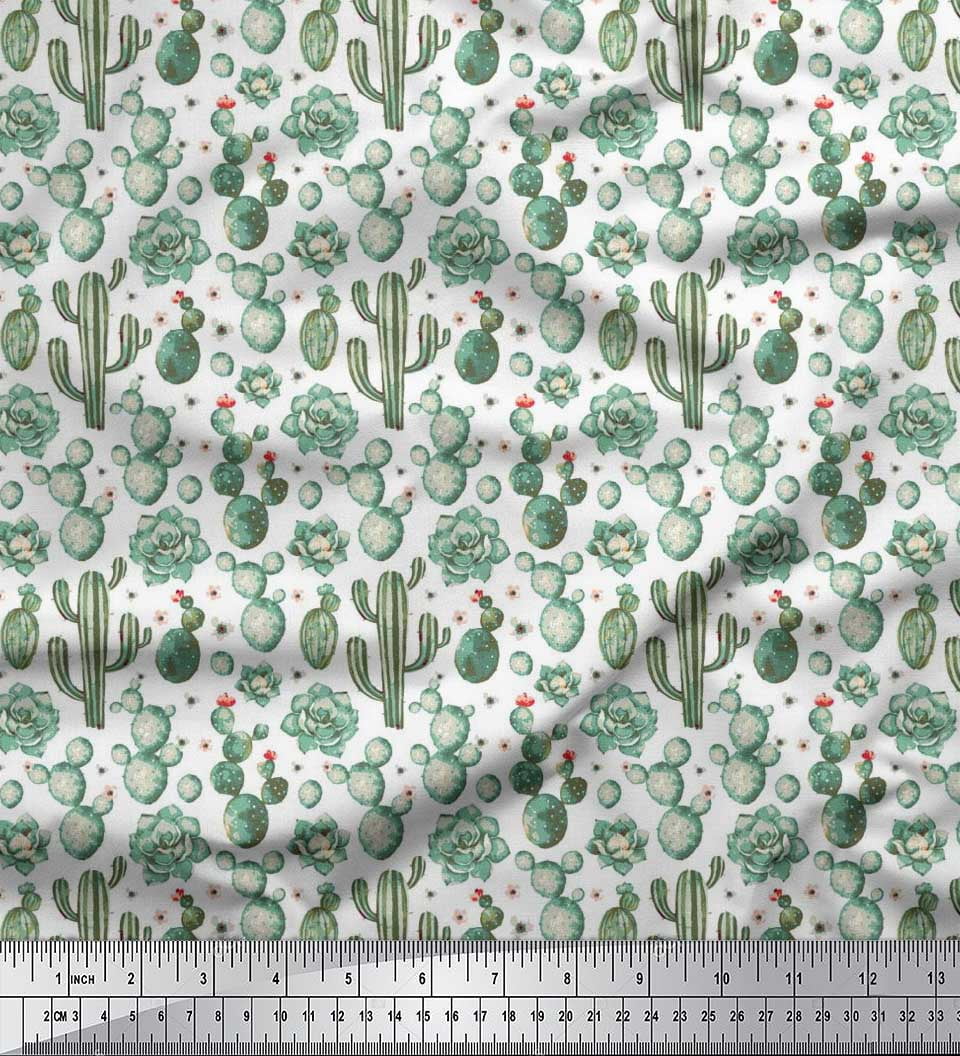 Soimoi Cotton Cambric Fabric Floral,Succulents & Cactus Tree Printed ...