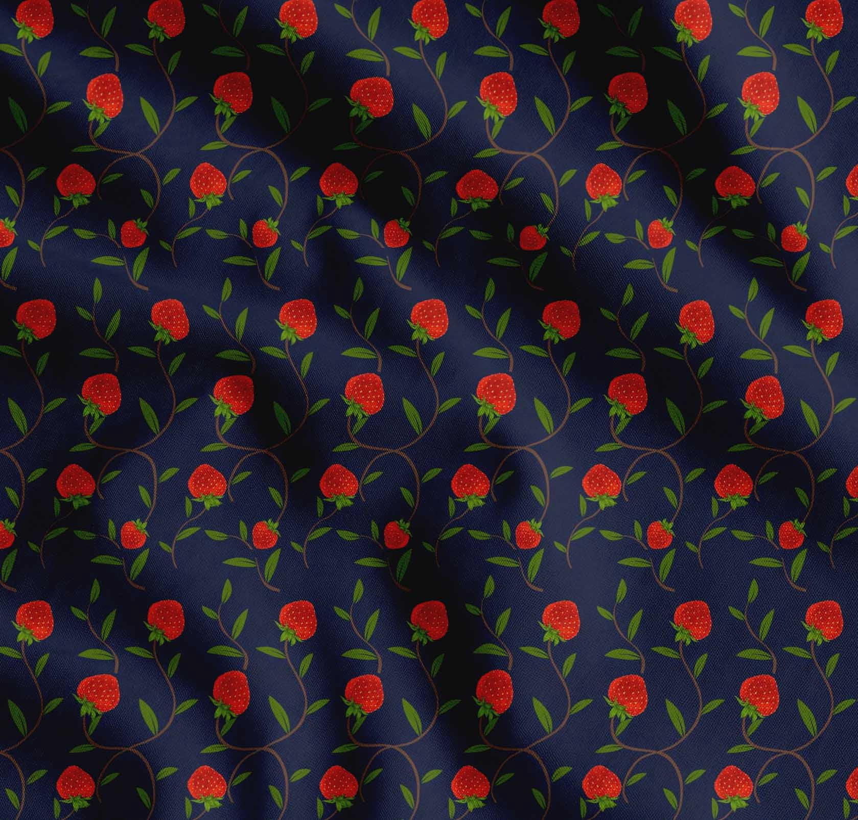 Soimoi Cotton Cambric Fabric Leaves & Strawberry Fruits Print Sewing ...