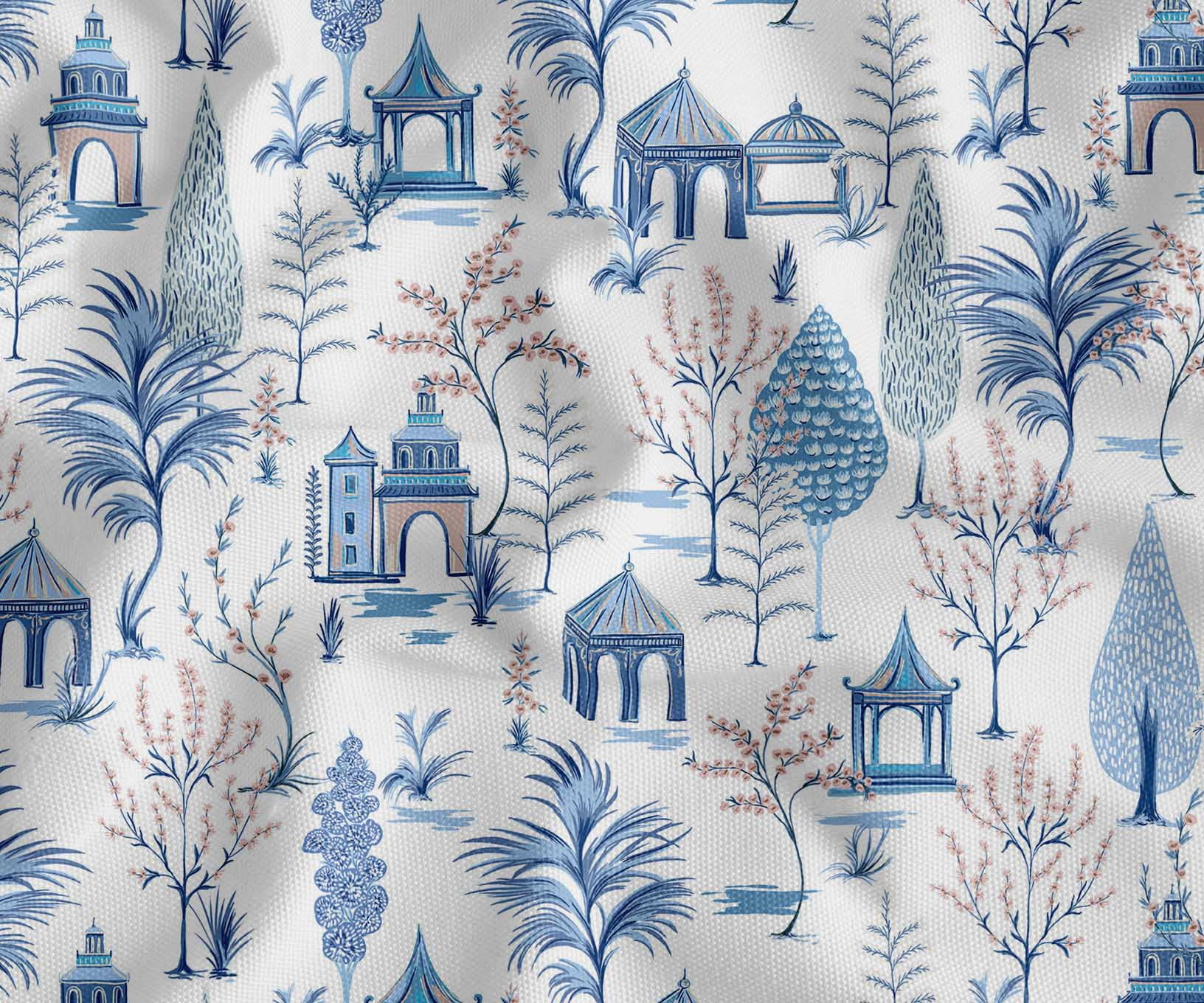 Soimoi Cotton Canvas Fabric By The Yard | Printed Tree Design in Blue ...