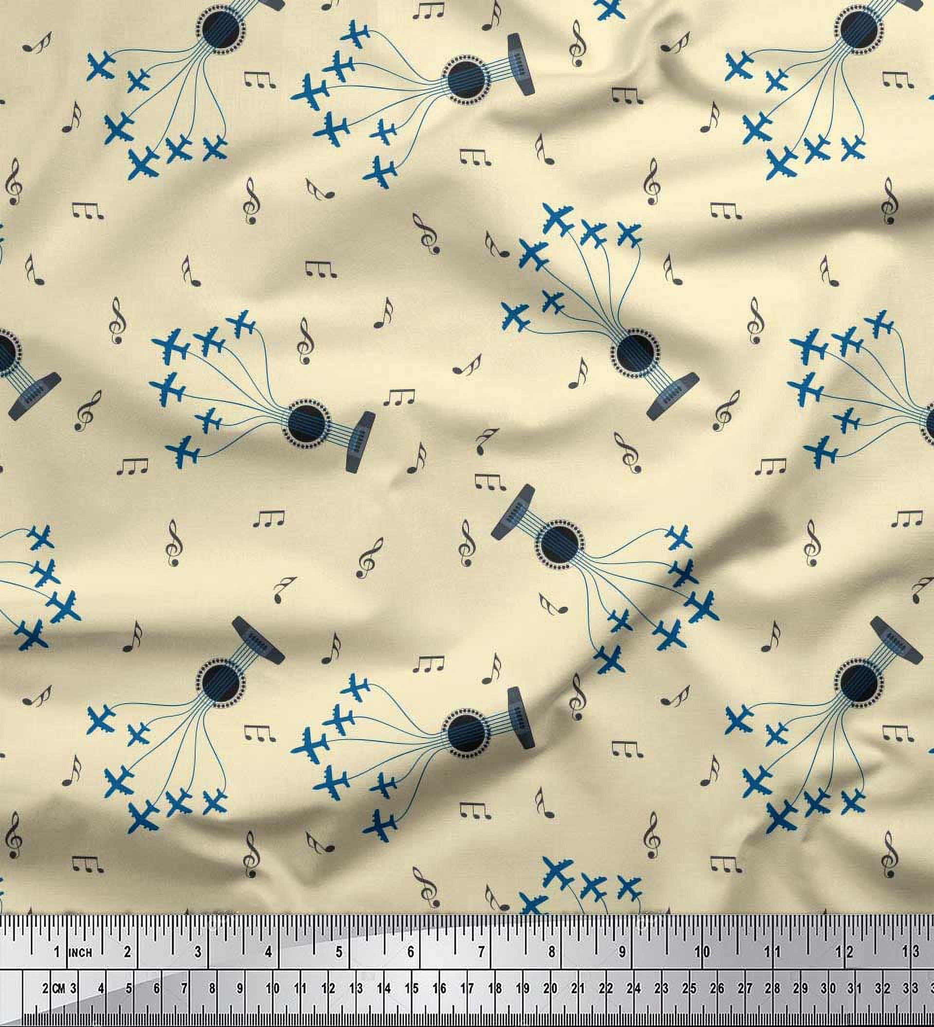 Soimoi Cotton Duck Fabric Airplane,Guitar Wire & Notes Musical ...