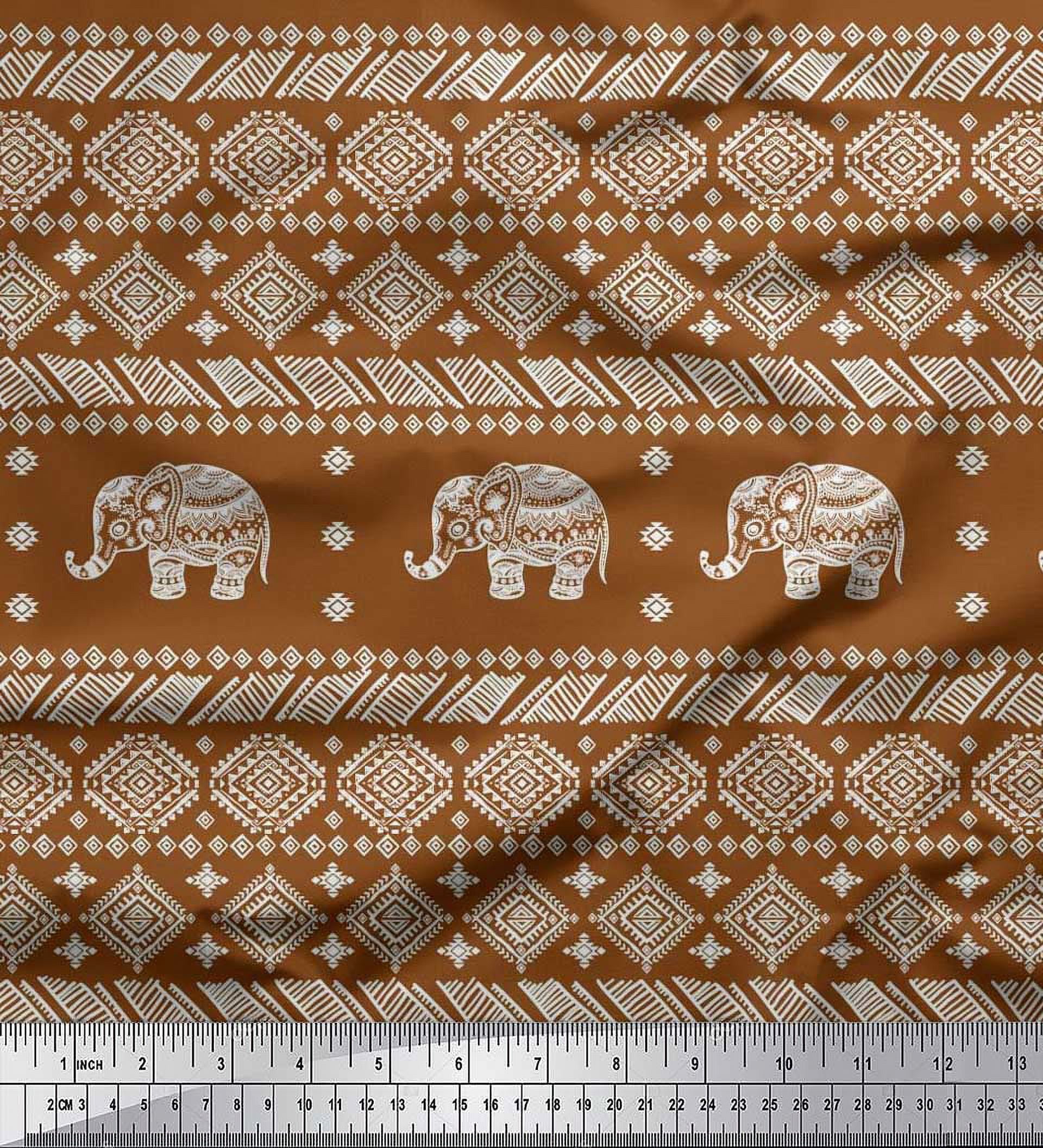 Soimoi Cotton Duck Fabric Aztec & Tribal Elephant Animal Print Fabric ...