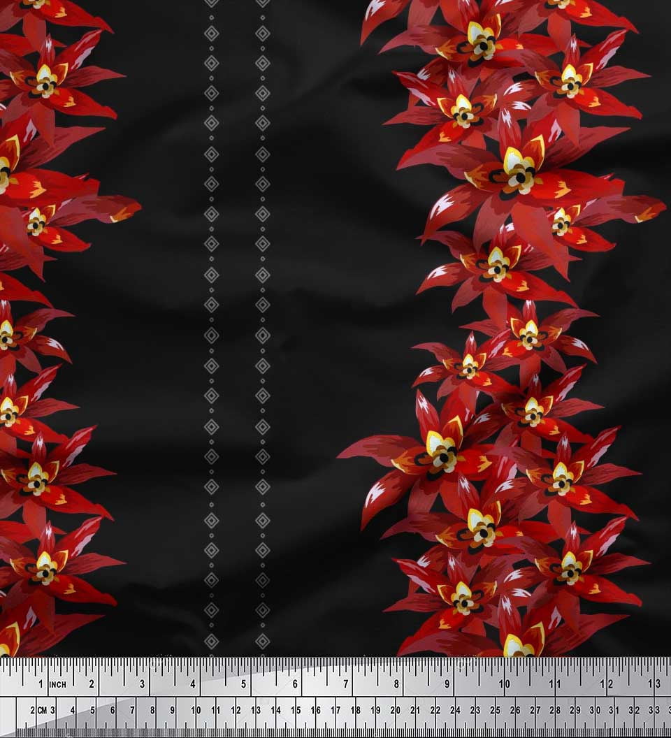 Soimoi Cotton Duck Fabric Diamond Shape & Floral Artistic Print Fabric ...