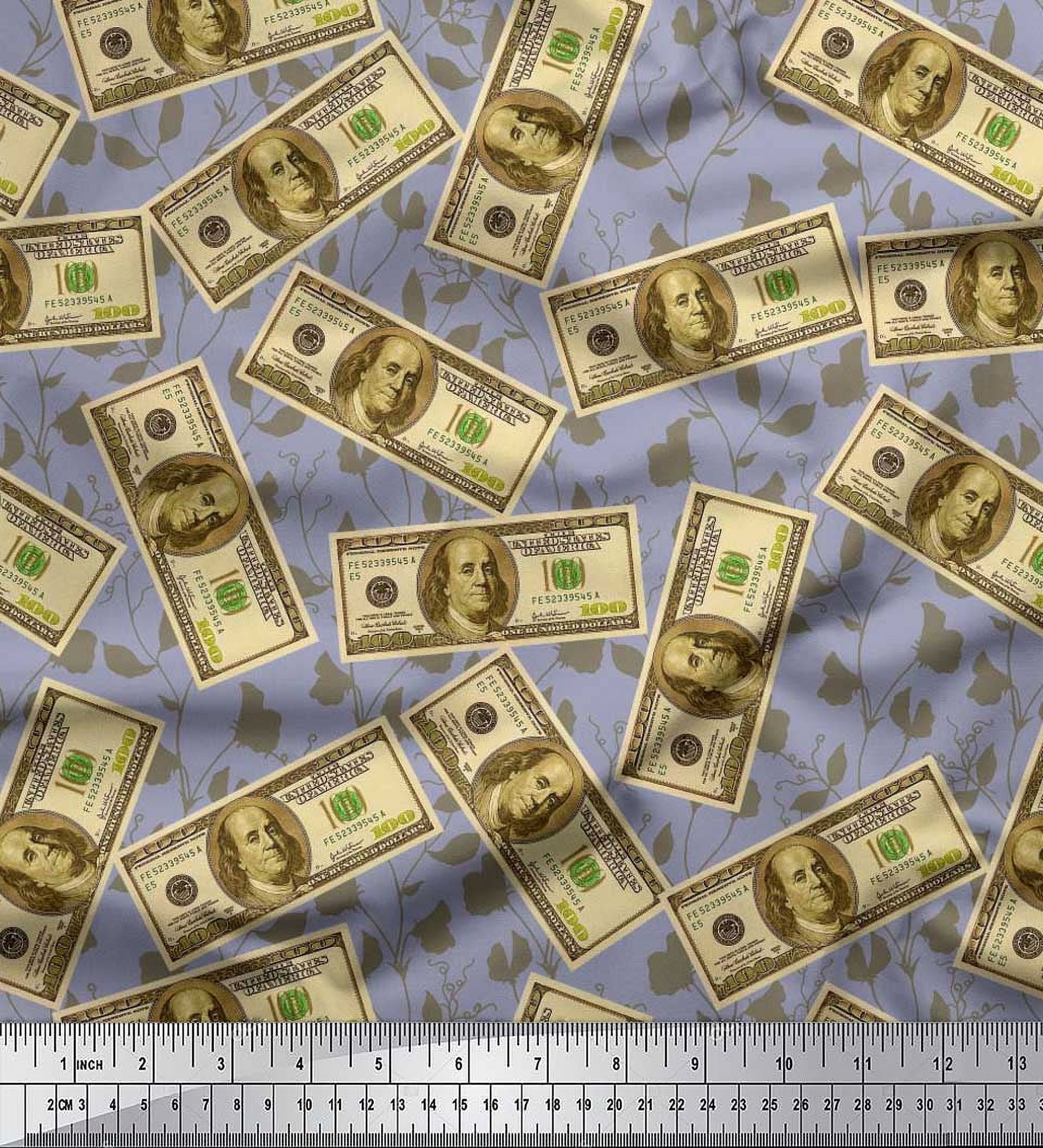 Soimoi Cotton Duck Fabric Dollar Currency Note & Leaves Print Fabric by ...