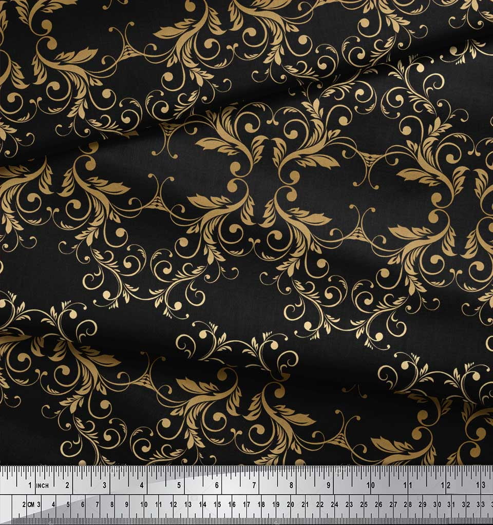 Soimoi Cotton Duck Fabric Filigree Damask Fabric Prints By Yard 42 Inch ...