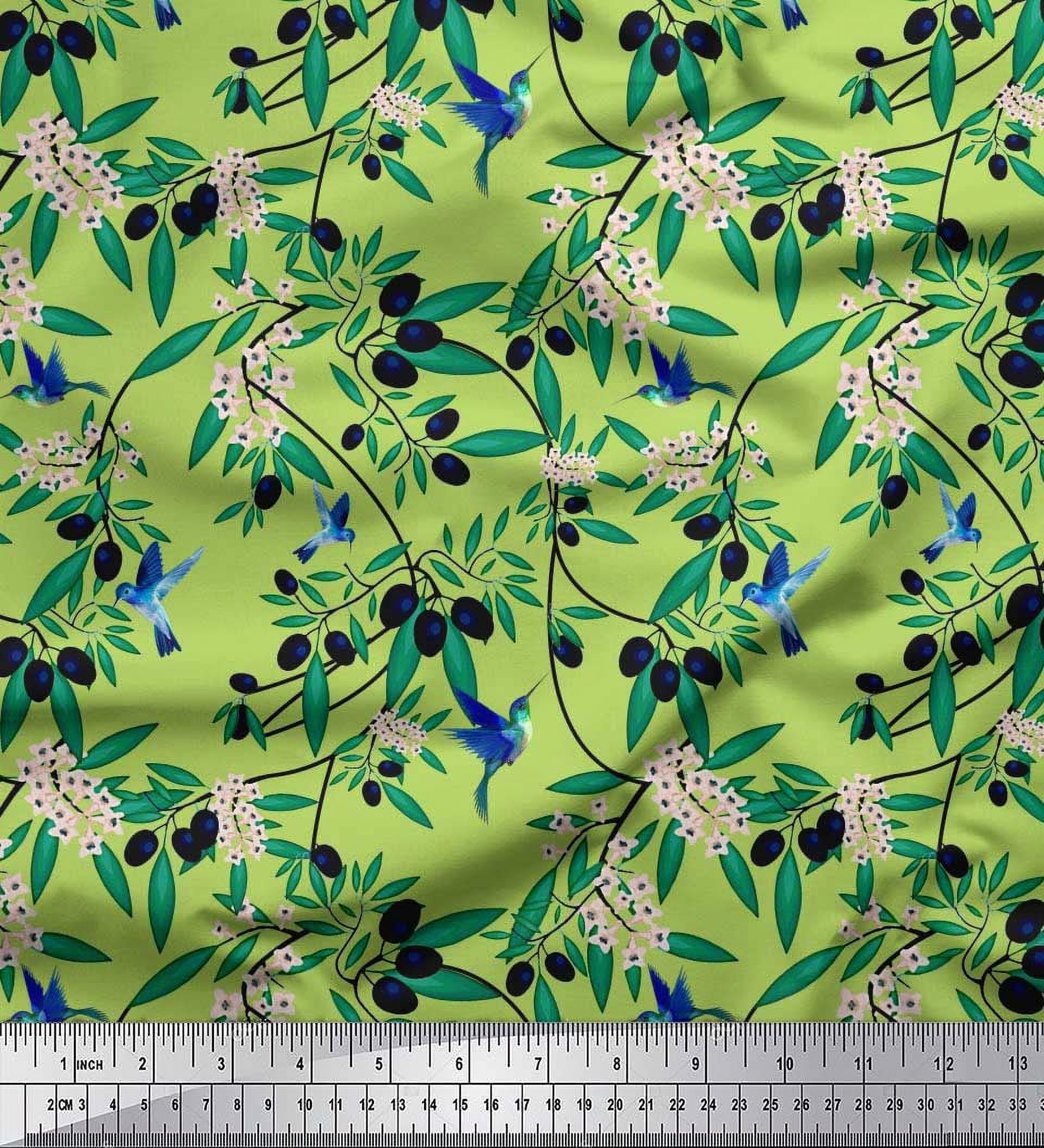 Soimoi Cotton Duck Fabric Leaves,Floral & Black Berries Fruits Print ...
