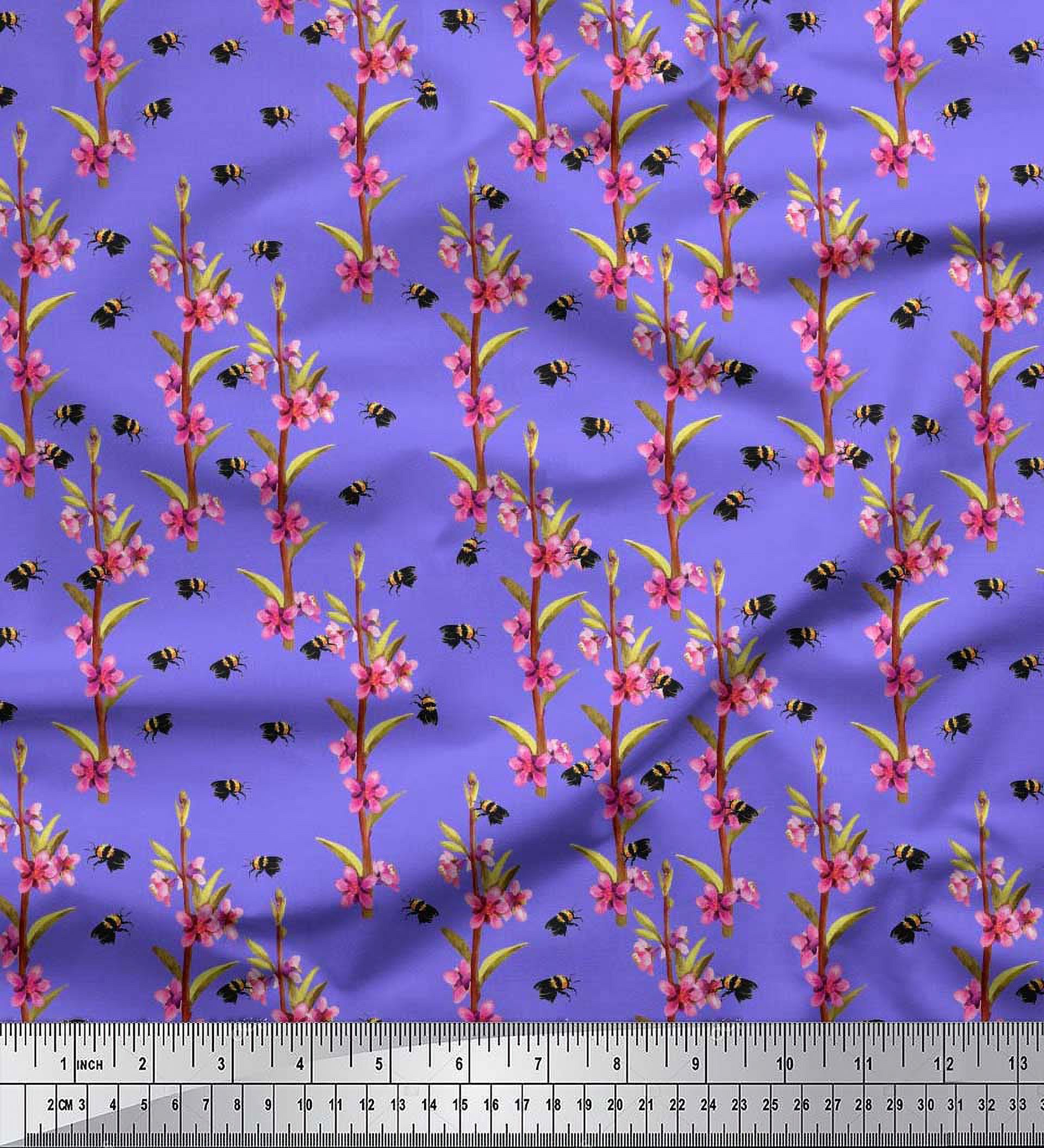 Soimoi Cotton Duck Fabric Leaves,Floral & Honey Bee Insects Print ...