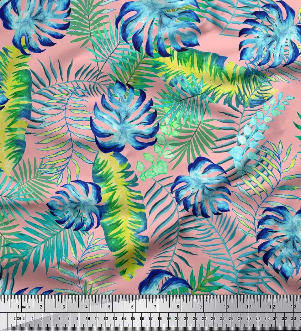 Soimoi Cotton Duck Fabric Leaves Tropical Print Fabric by the Yard 42 ...