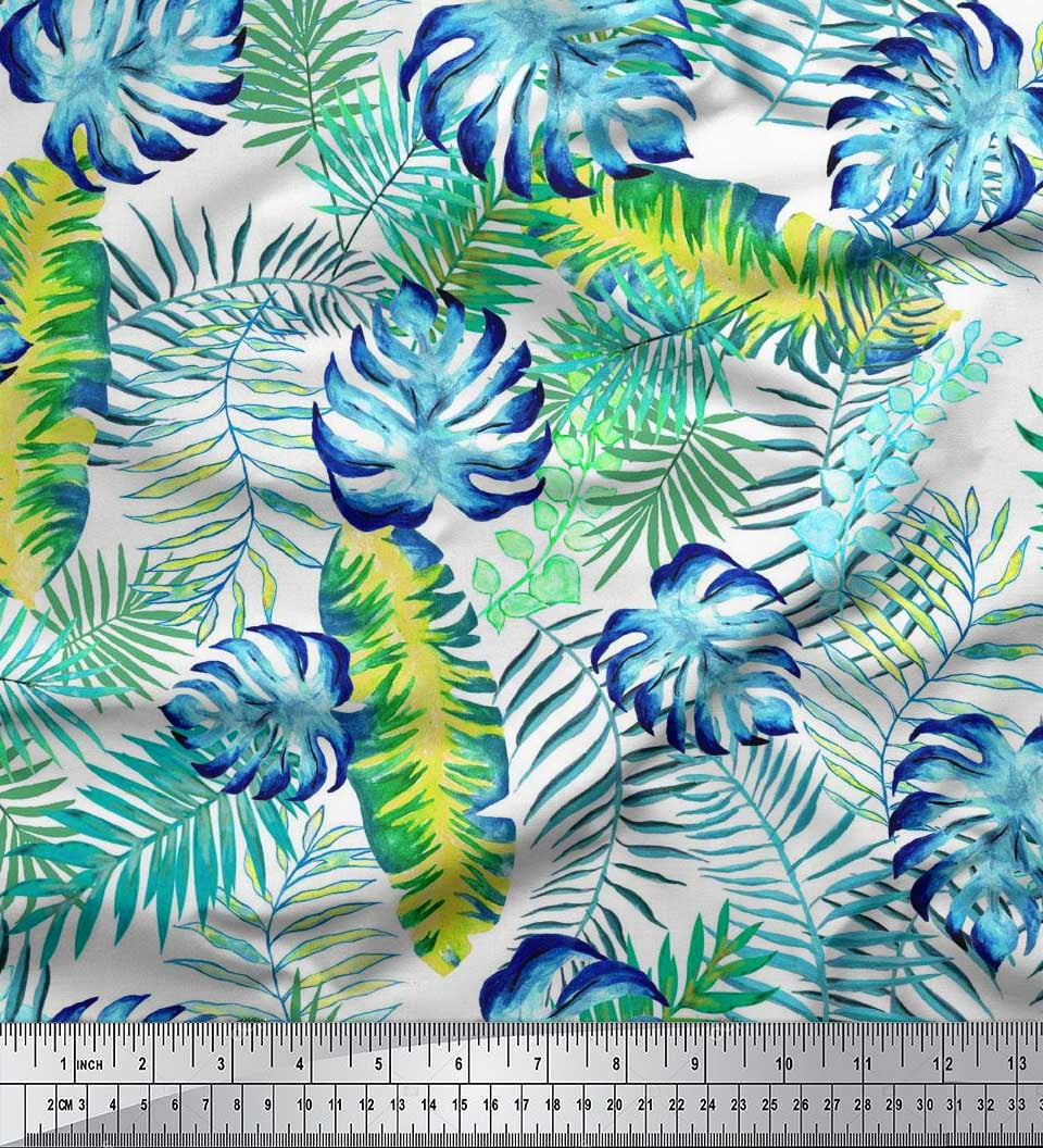 Soimoi Cotton Duck Fabric Leaves Tropical Printed Fabric 1 Yard 56 Inch ...