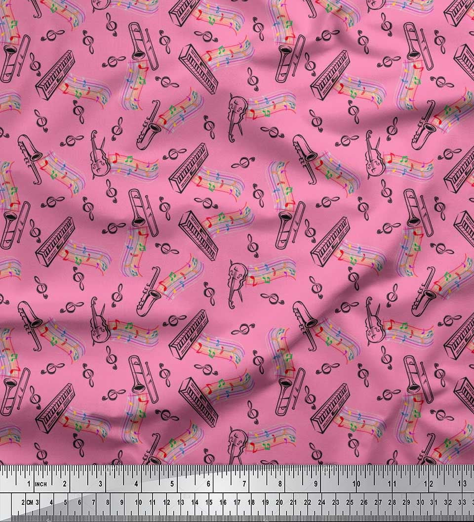 Soimoi Cotton Duck Fabric Notes,Piano & Guitar Musical Instrument Print ...