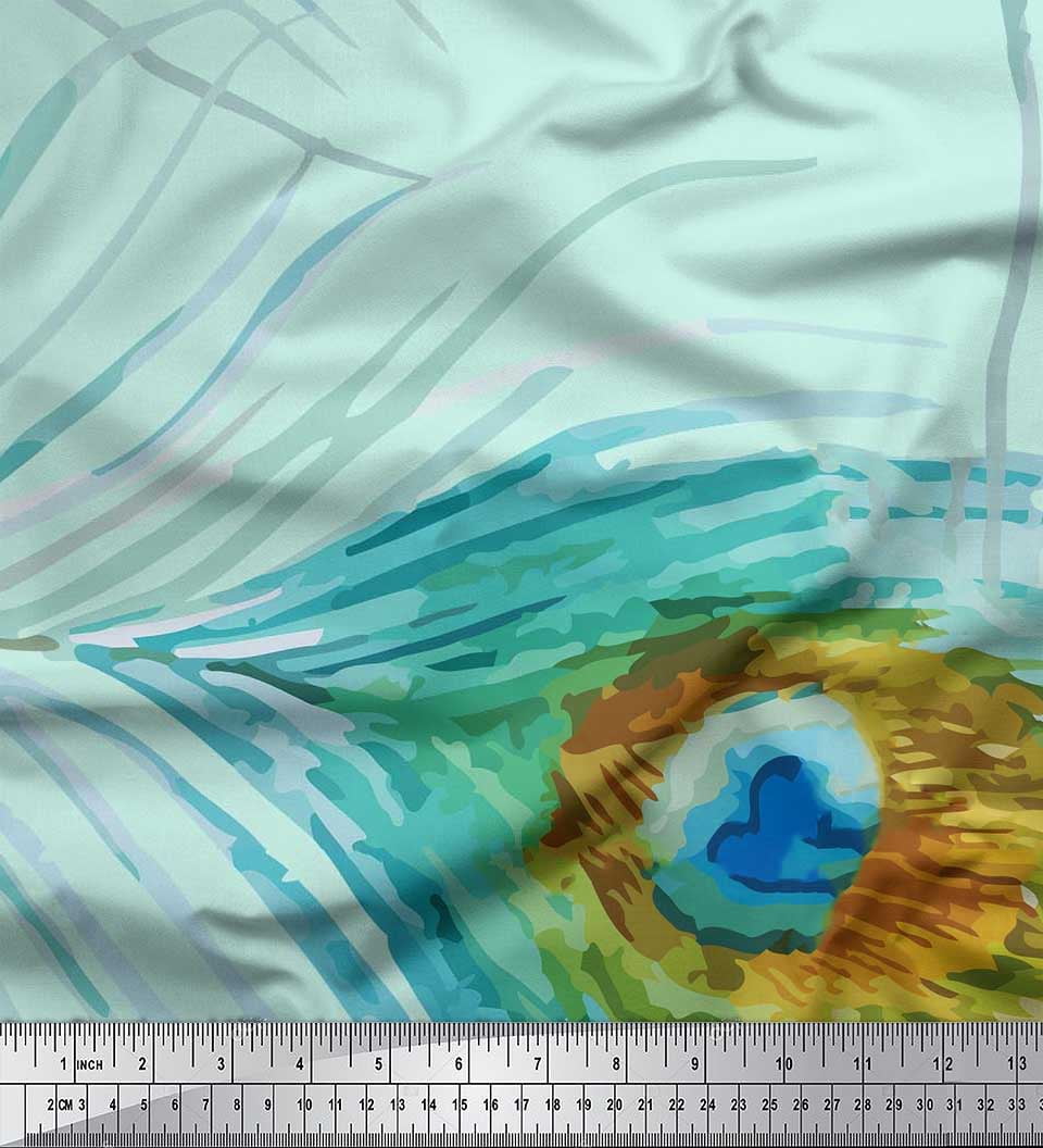 Soimoi Cotton Duck Fabric Peacock Feather Print Fabric by The Yard 42 ...