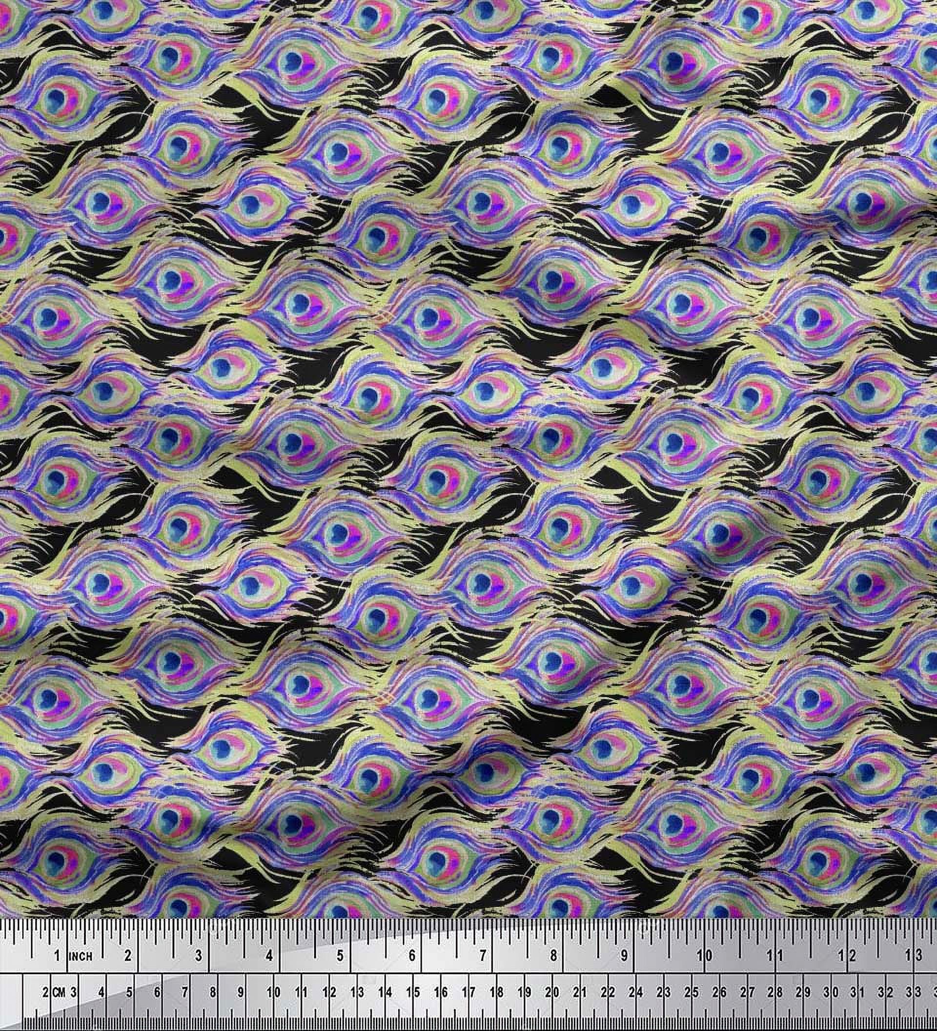 Soimoi Cotton Duck Fabric Peacock Feather Print Fabric by the Yard 42 ...