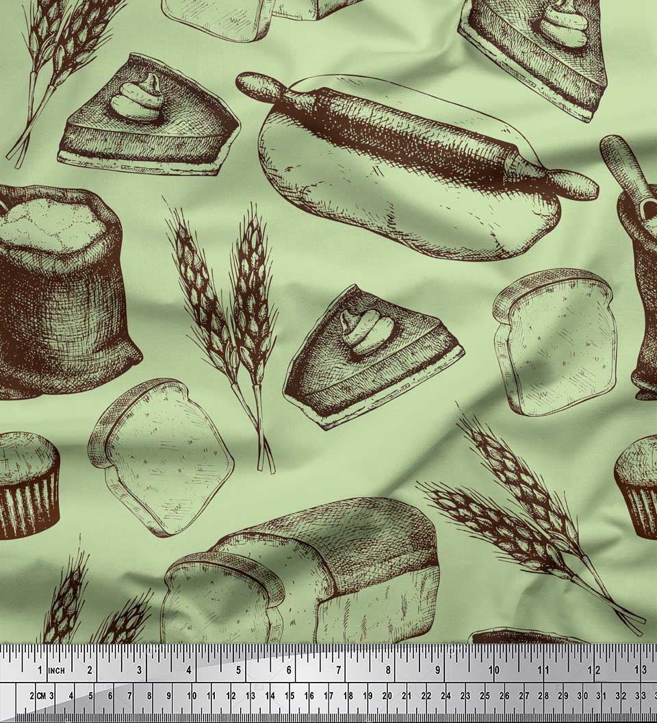 Soimoi Cotton Duck Fabric Rolling Pin,Wheat & Sandwich Bread Food Print ...