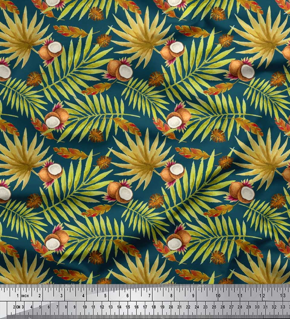 Soimoi Cotton Duck Fabric Tropical Leaves & Coconut Fruits Print Sewing ...