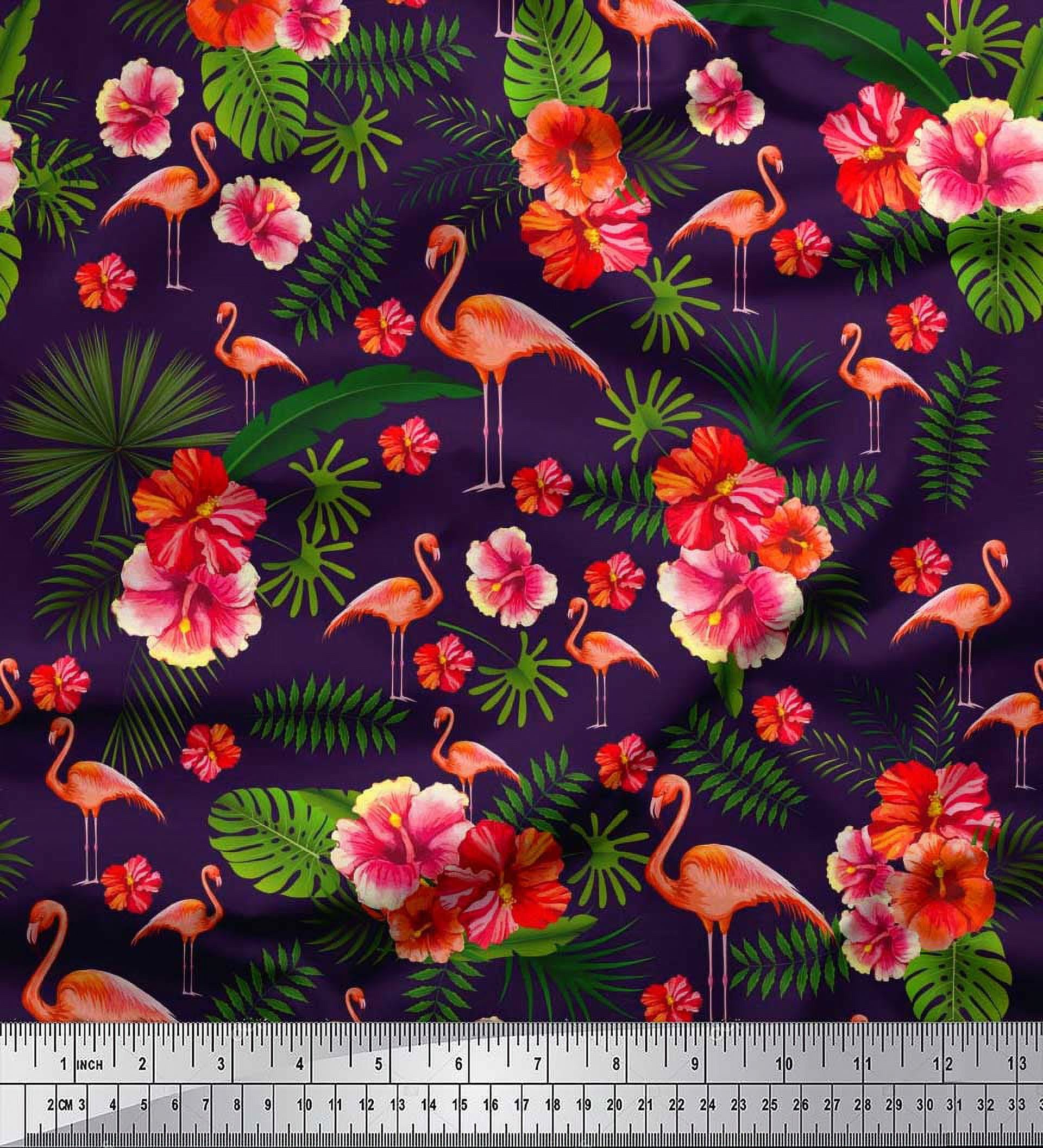 Soimoi Cotton Duck Fabric Tropical Leaves,Floral & Flamingo Bird Print ...
