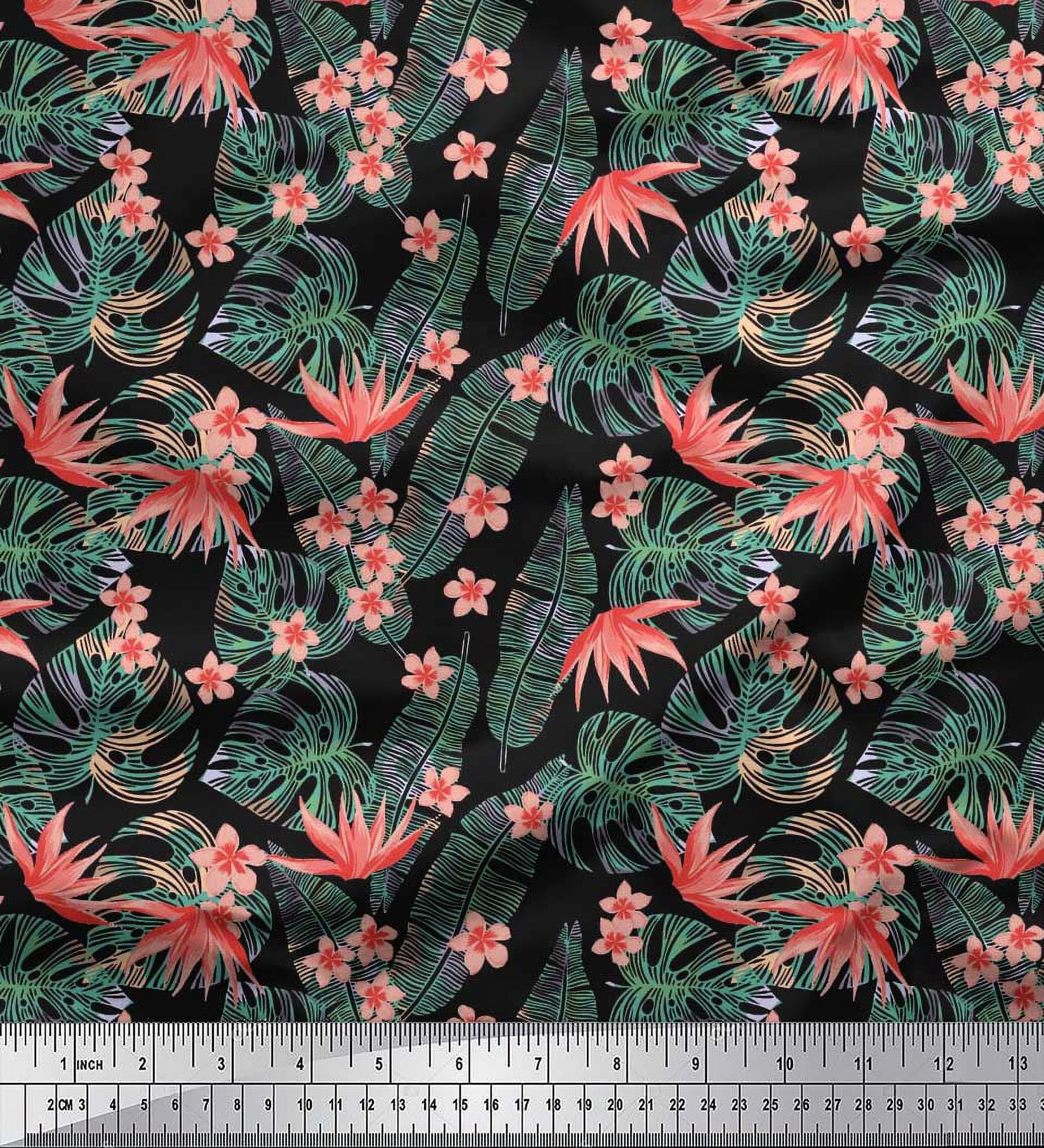 Soimoi Cotton Duck Fabric Tropical Leaves,Plumeria & Heliconia Floral ...